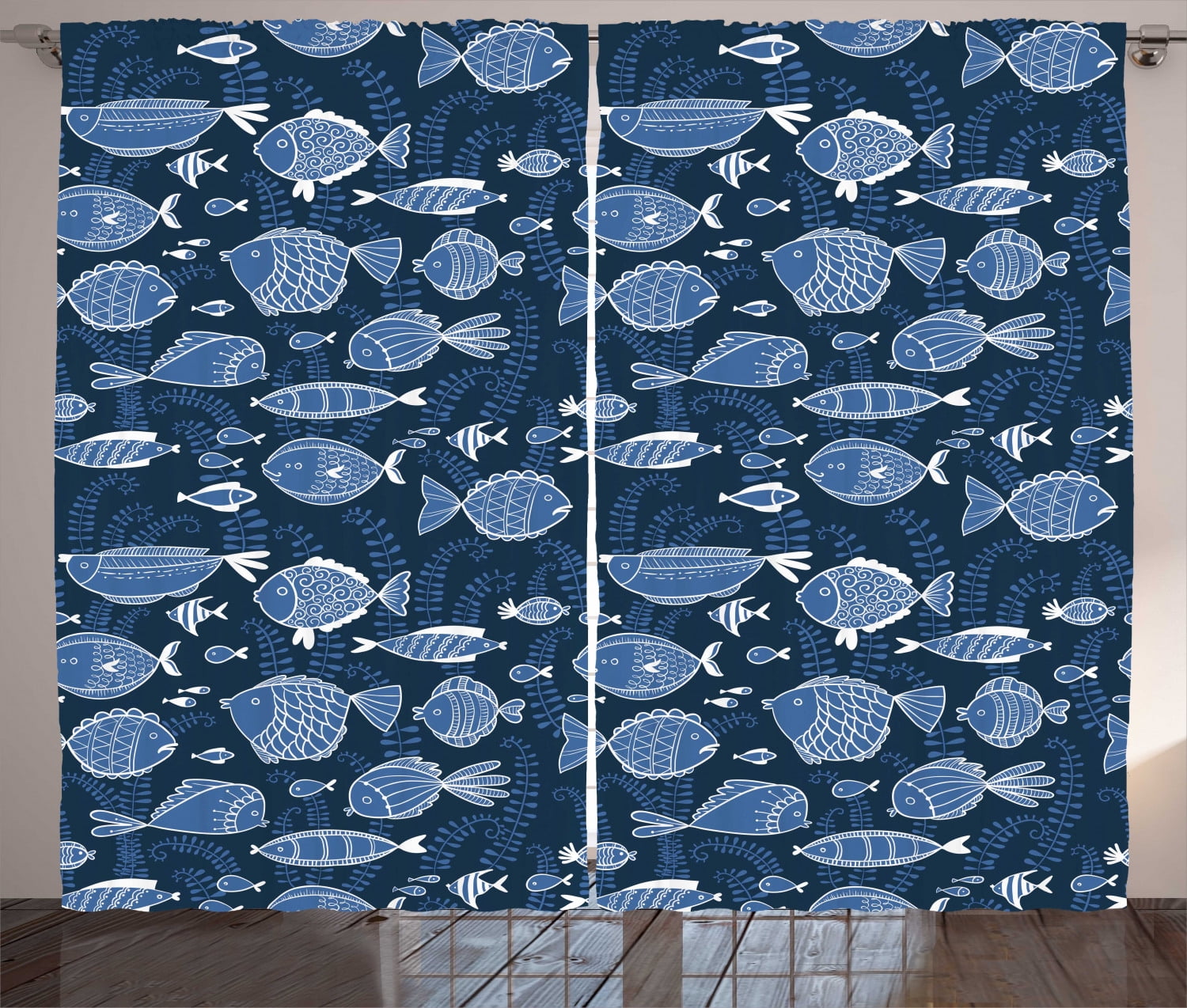 Ambesonne Ocean Curtains 2 Panel Set, Tropic Fish Moss Leaves, 108" x ...