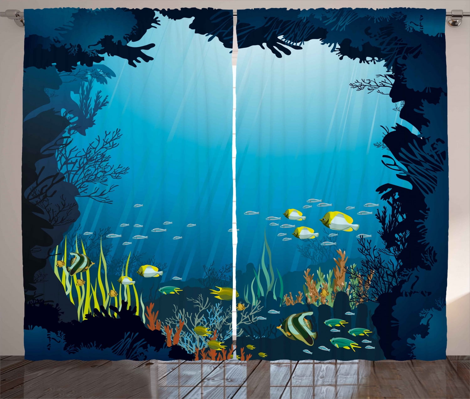 Ambesonne Ocean Curtains 2 Panel Set, Tropical Fishes and Reefs, 108" x ...
