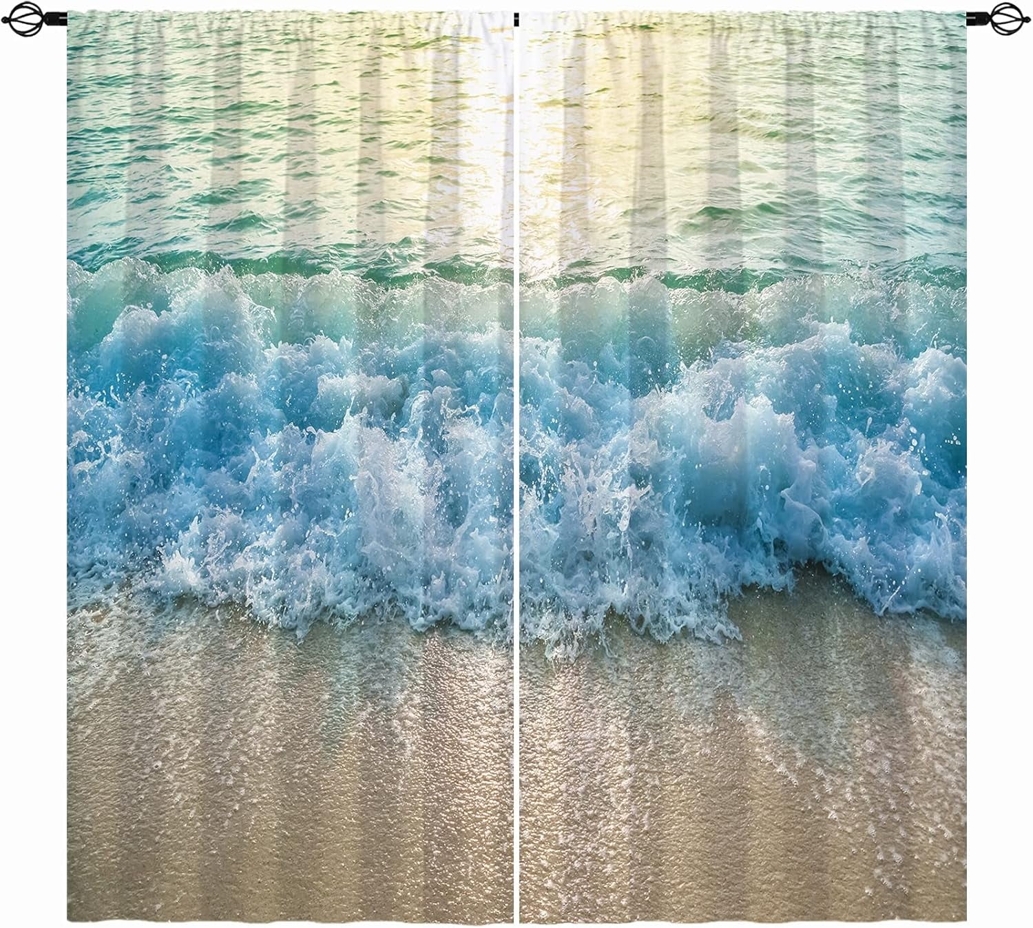 Ocean Curtains - Tropical Beach Scene Blue Sea Waves Sunset Scenery ...