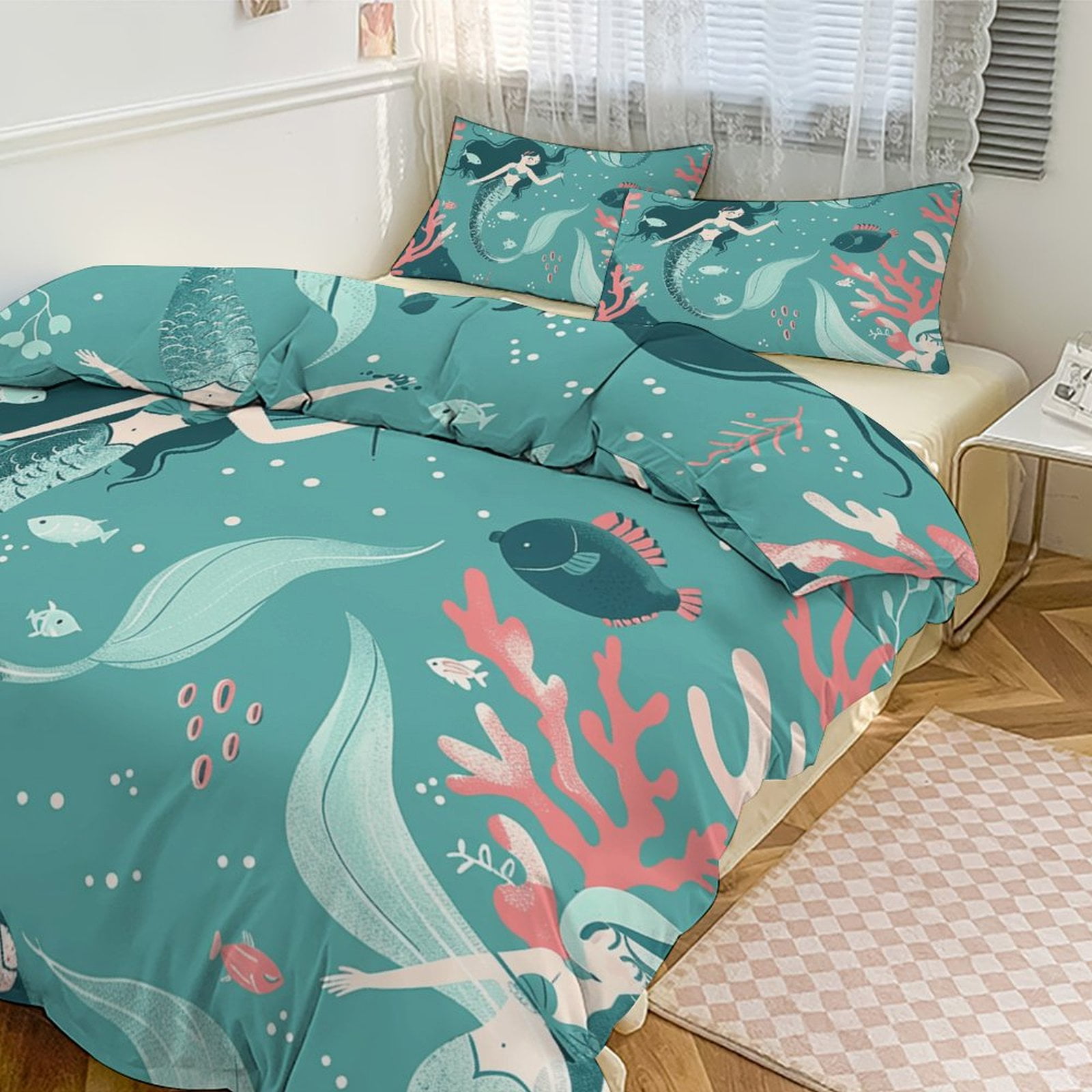 Ocean Cute Mermaid Bedding Set with Zipper Closure for Girls & Boys ...