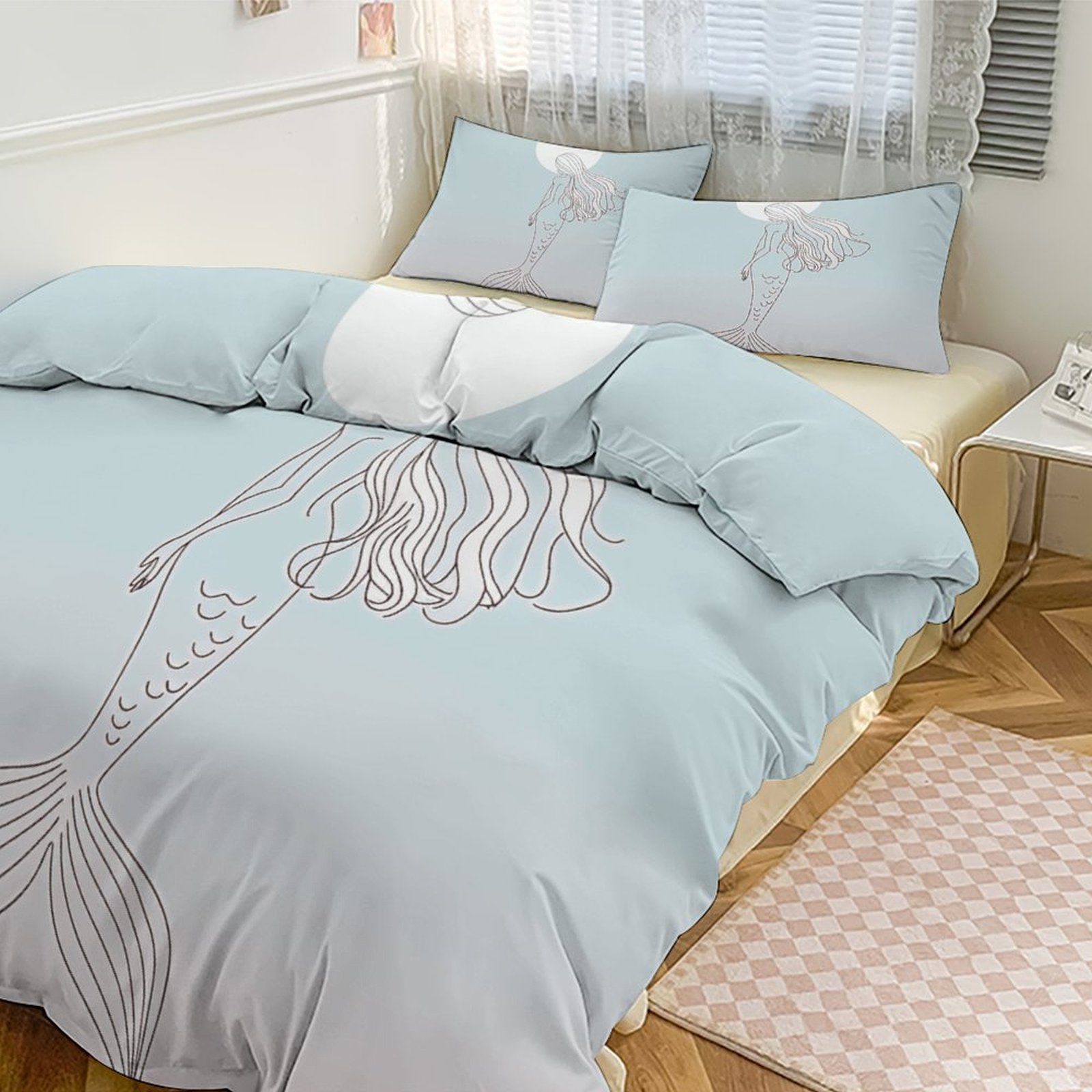 Ocean Cute Mermaid Bedding Sets Twin Duvet Cover 3 Piece Cute Bed Set ...