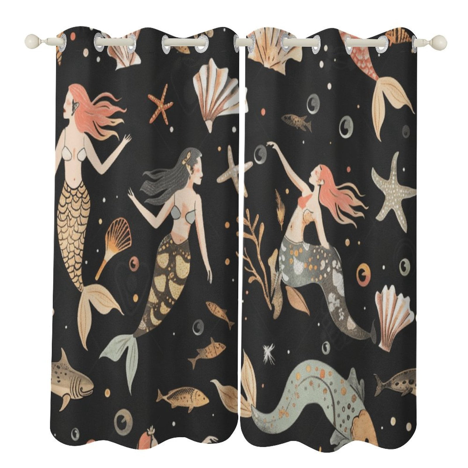 Ocean Cute Mermaid Blackout Curtains for Bedroom Curtains Insulated ...