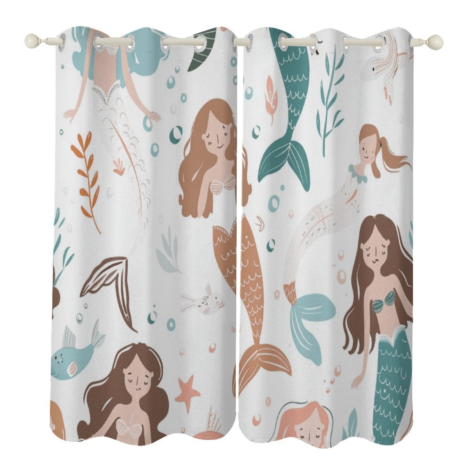 Ocean Cute Mermaid Blackout Curtains for Bedroom Curtains Insulated ...
