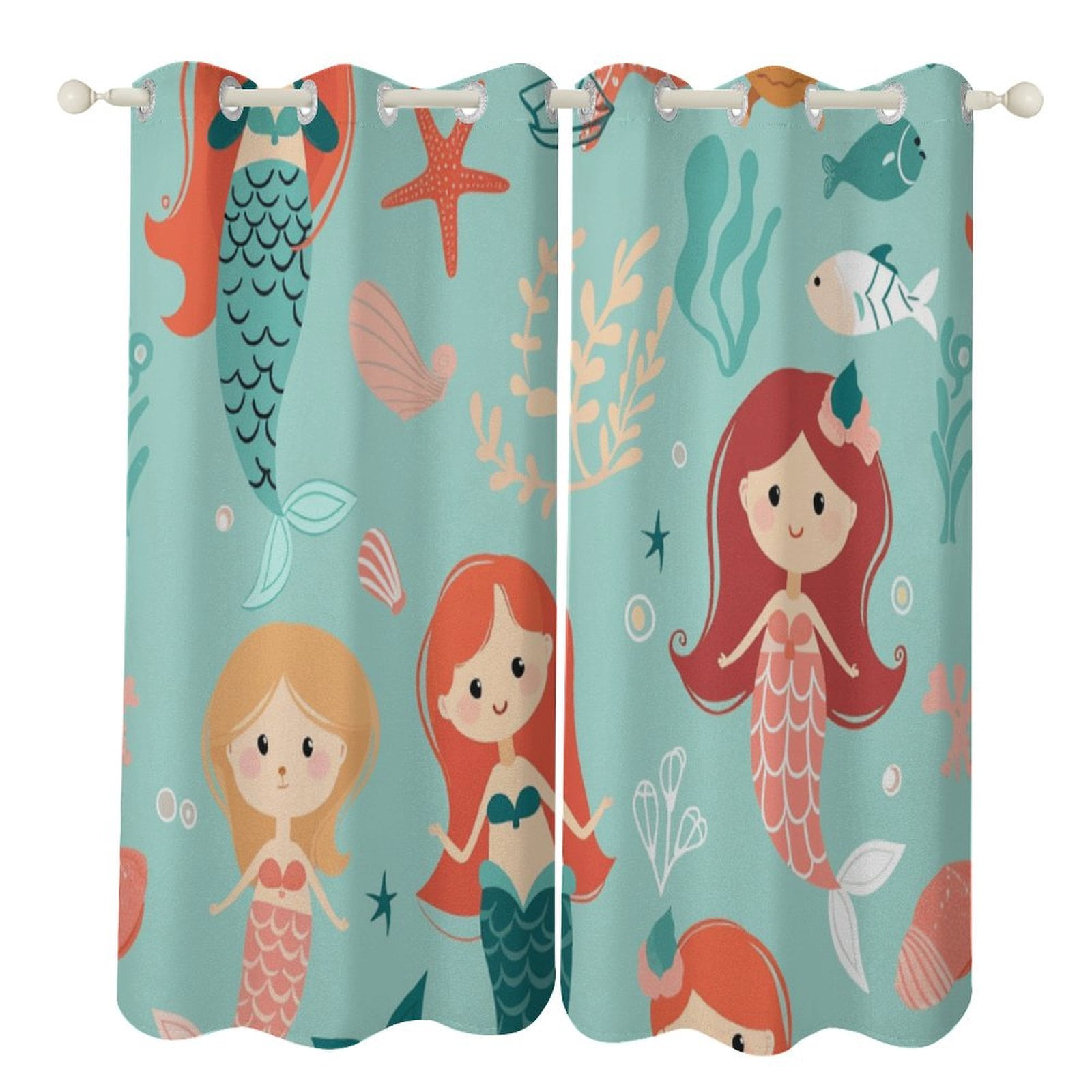 Ocean Cute Mermaid Blackout Curtains for Bedroom Curtains Insulated ...