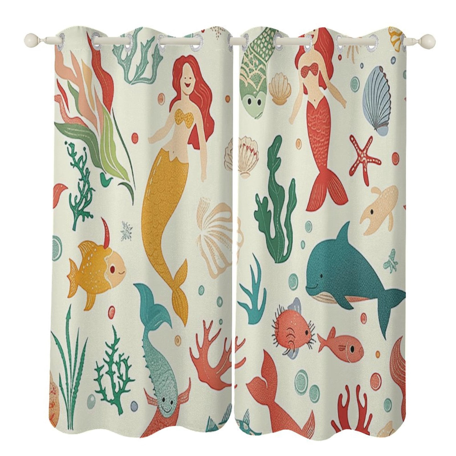 Ocean Cute Mermaid Blackout Curtains for Bedroom Curtains Insulated ...