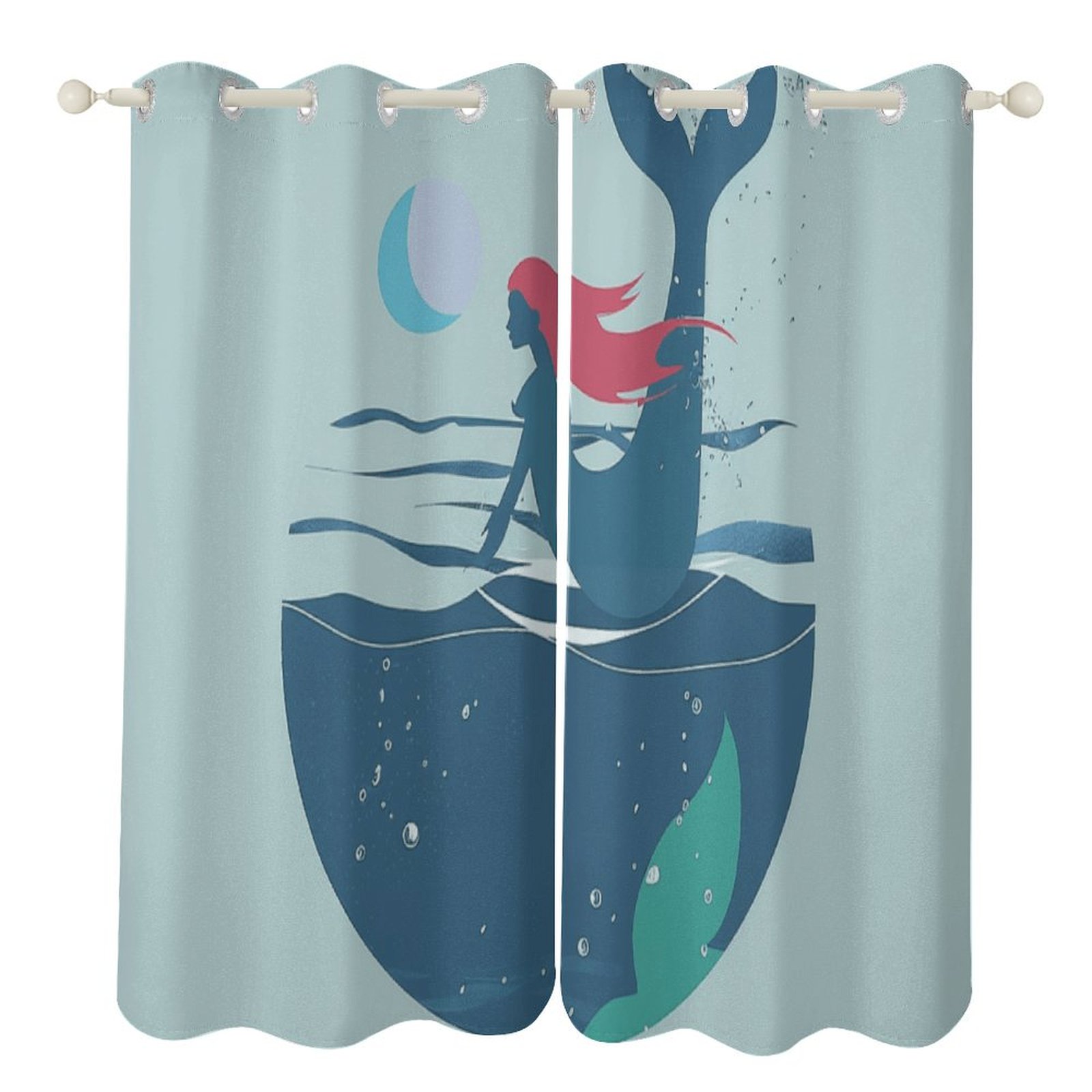Ocean Cute Mermaid Blackout Curtains for Bedroom Curtains Insulated ...