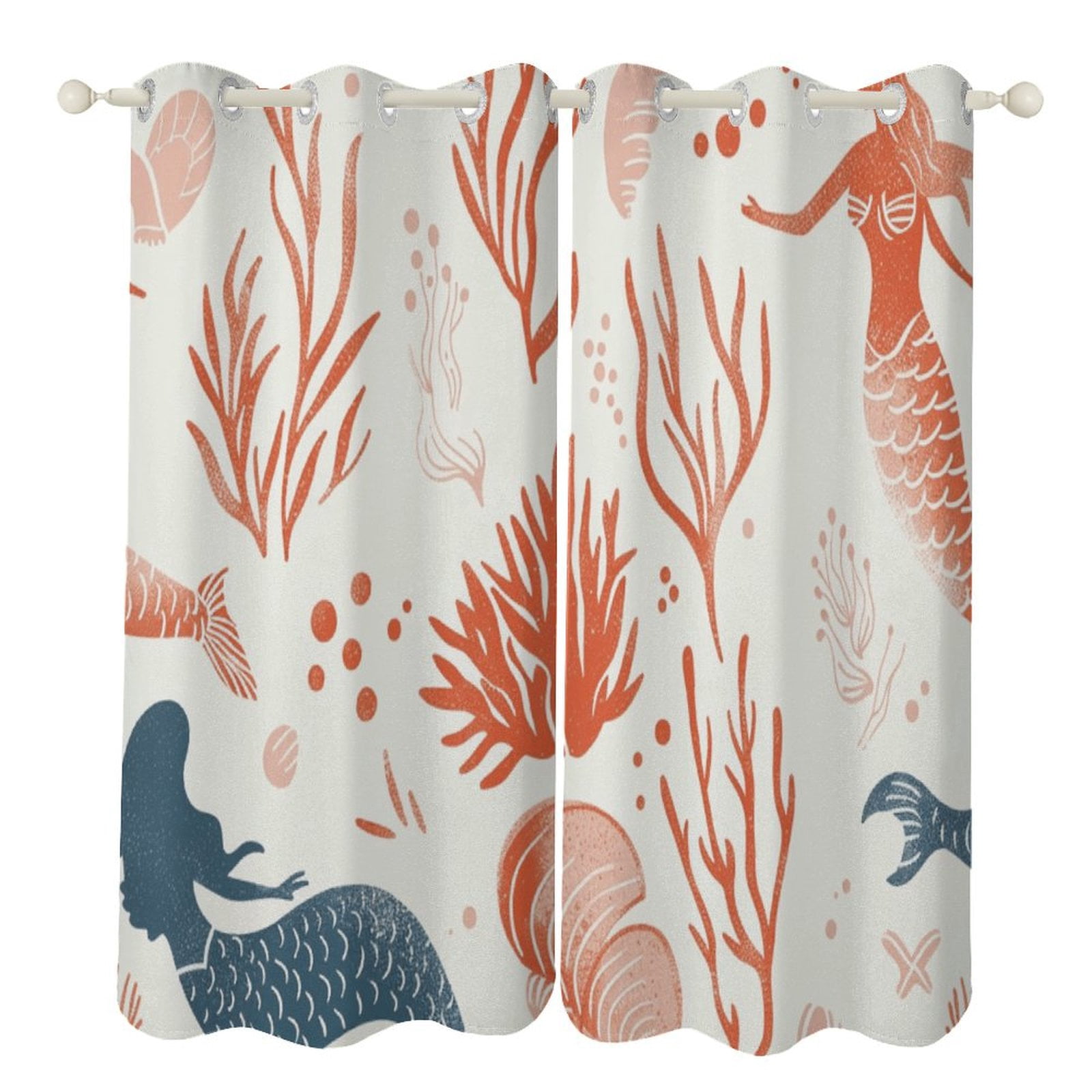 Ocean Cute Mermaid Blackout Curtains for Bedroom Curtains Insulated ...
