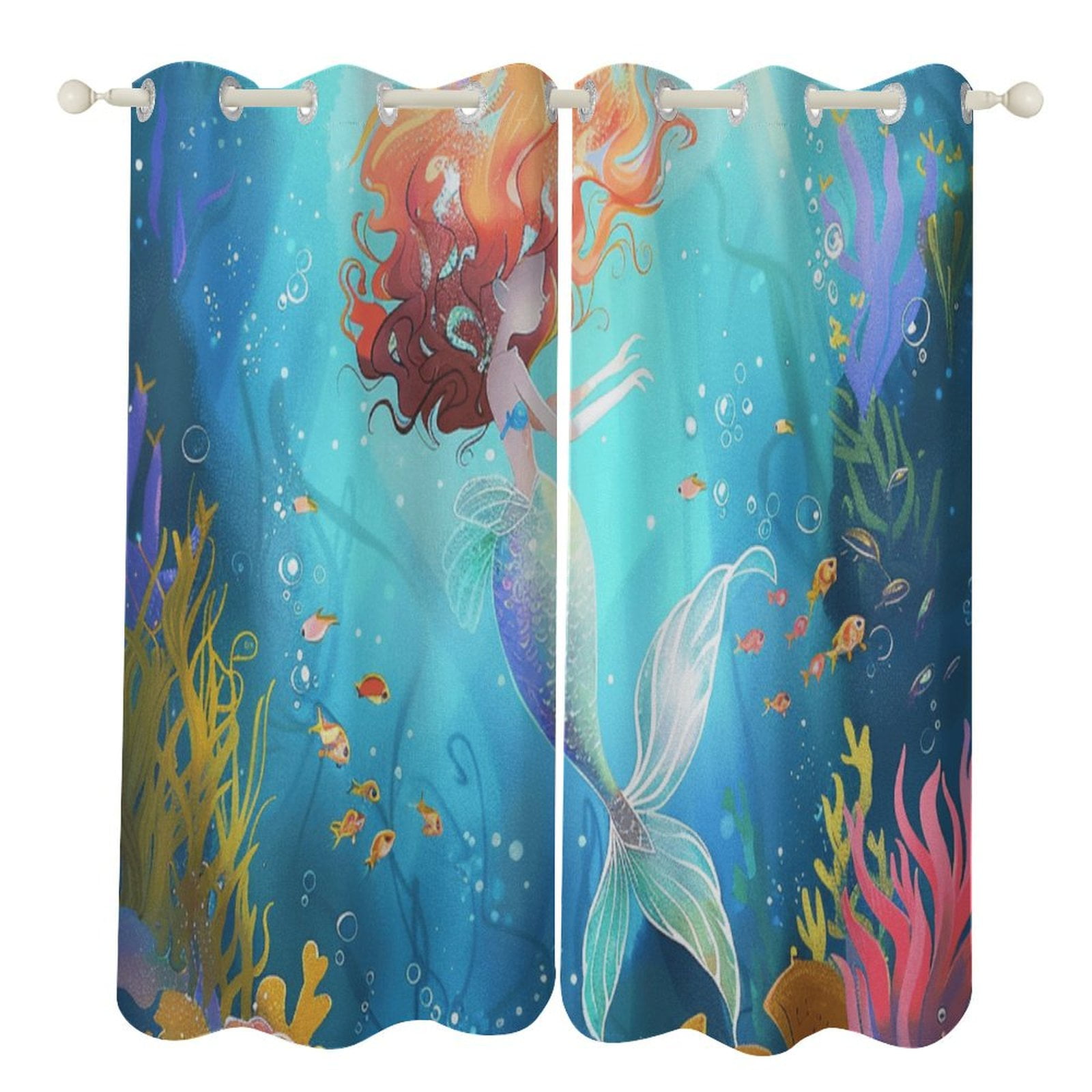 Ocean Cute Mermaid Modern Window for Living Room Curtains for Child ...