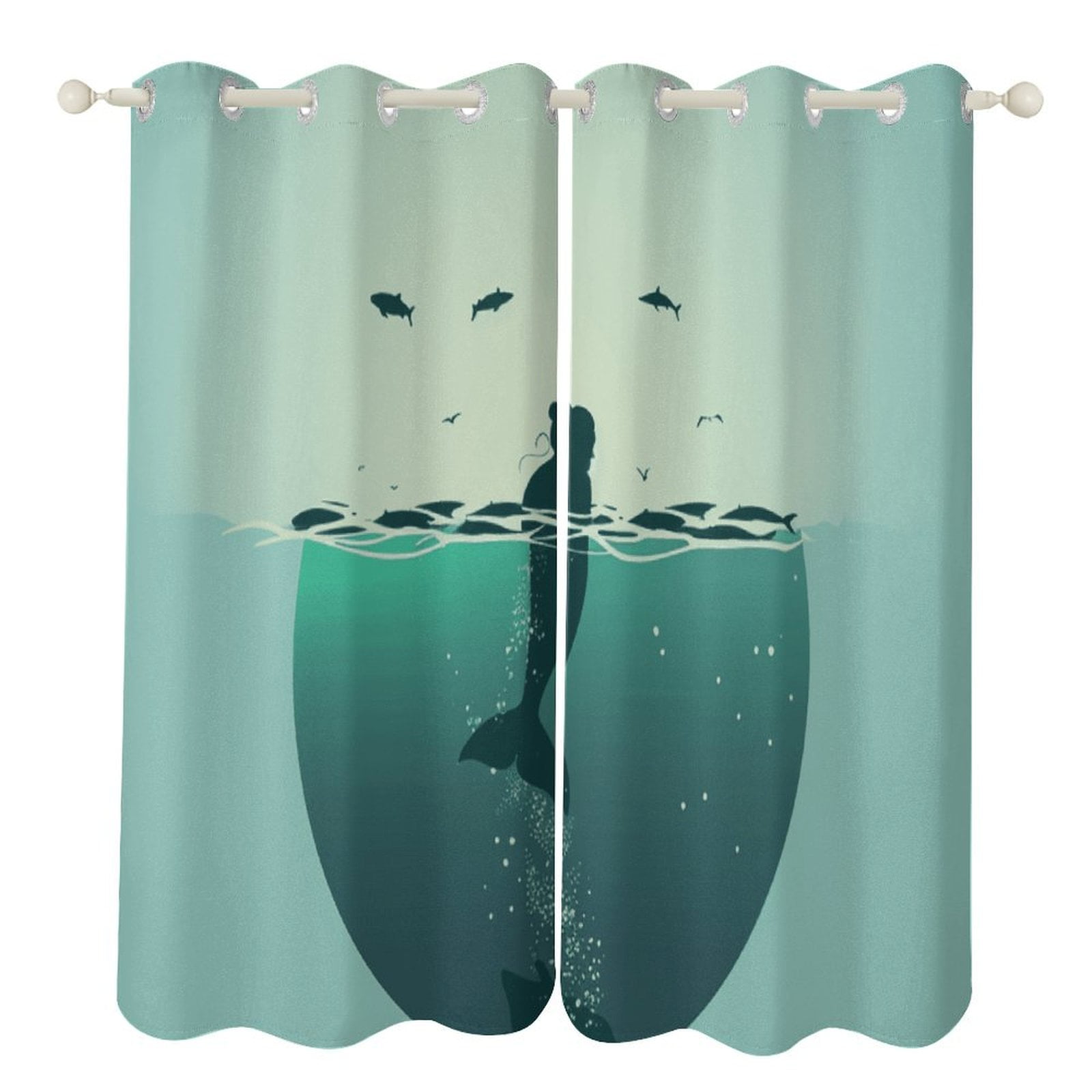 Ocean Cute Mermaid Modern Window for Living Room Curtains for Child ...