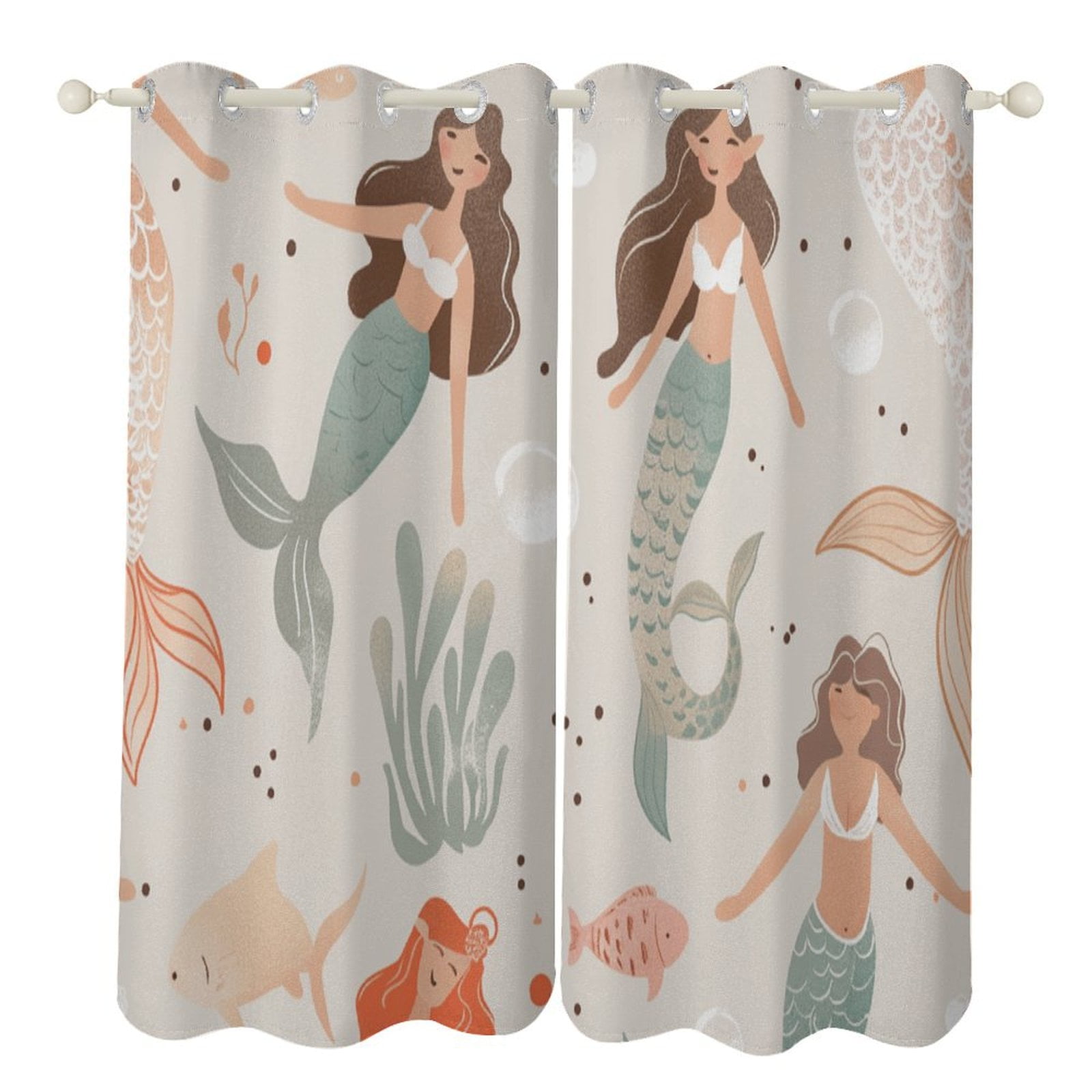 Ocean Cute Mermaid Modern Window for Living Room Curtains for Child ...