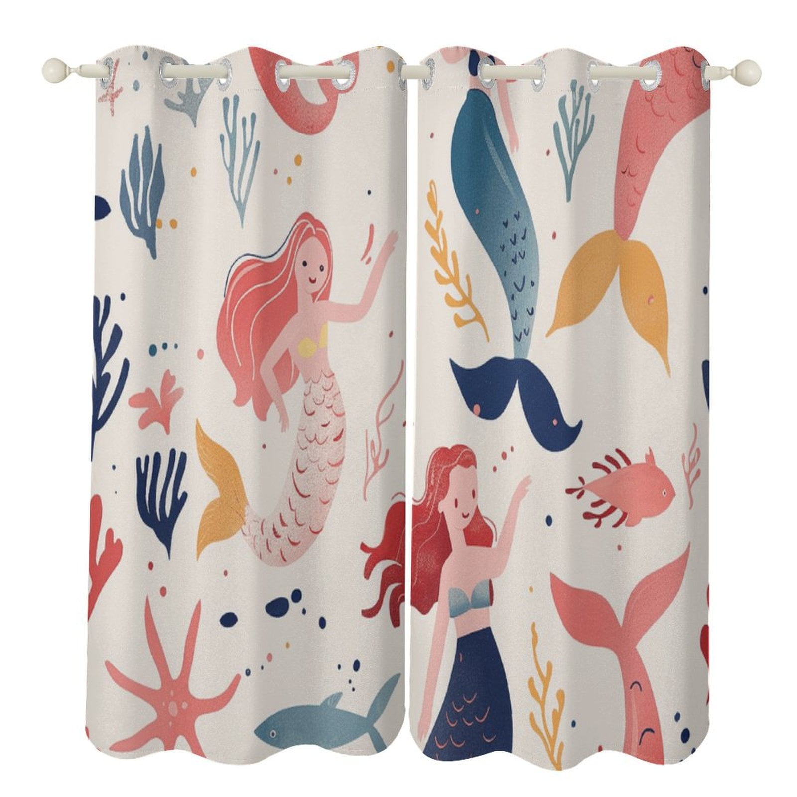 Ocean Cute Mermaid Modern Window for Living Room Curtains for Child ...
