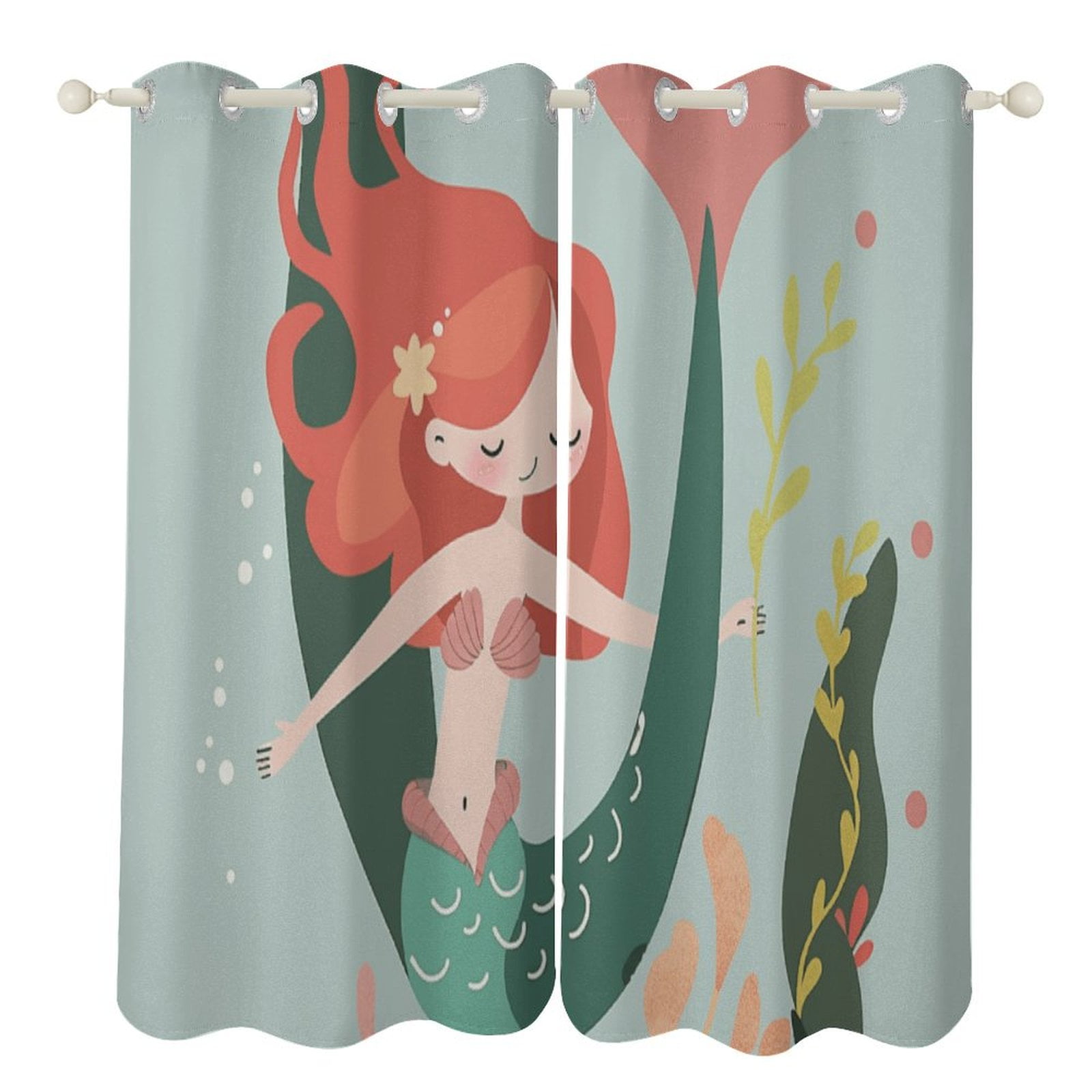 Ocean Cute Mermaid Modern Window for Living Room Curtains for Child ...