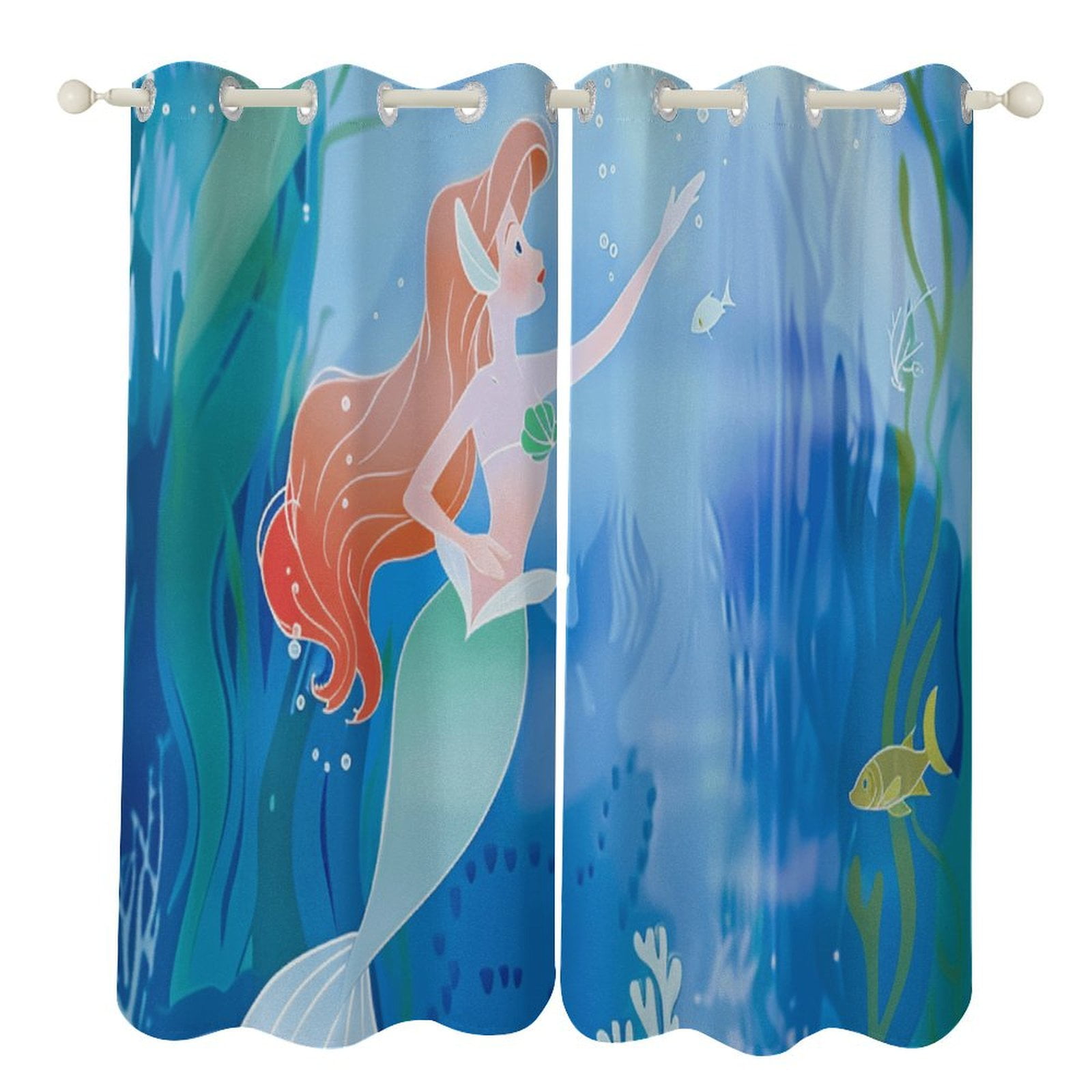 Ocean Cute Mermaid Modern Window for Living Room Curtains for Child ...