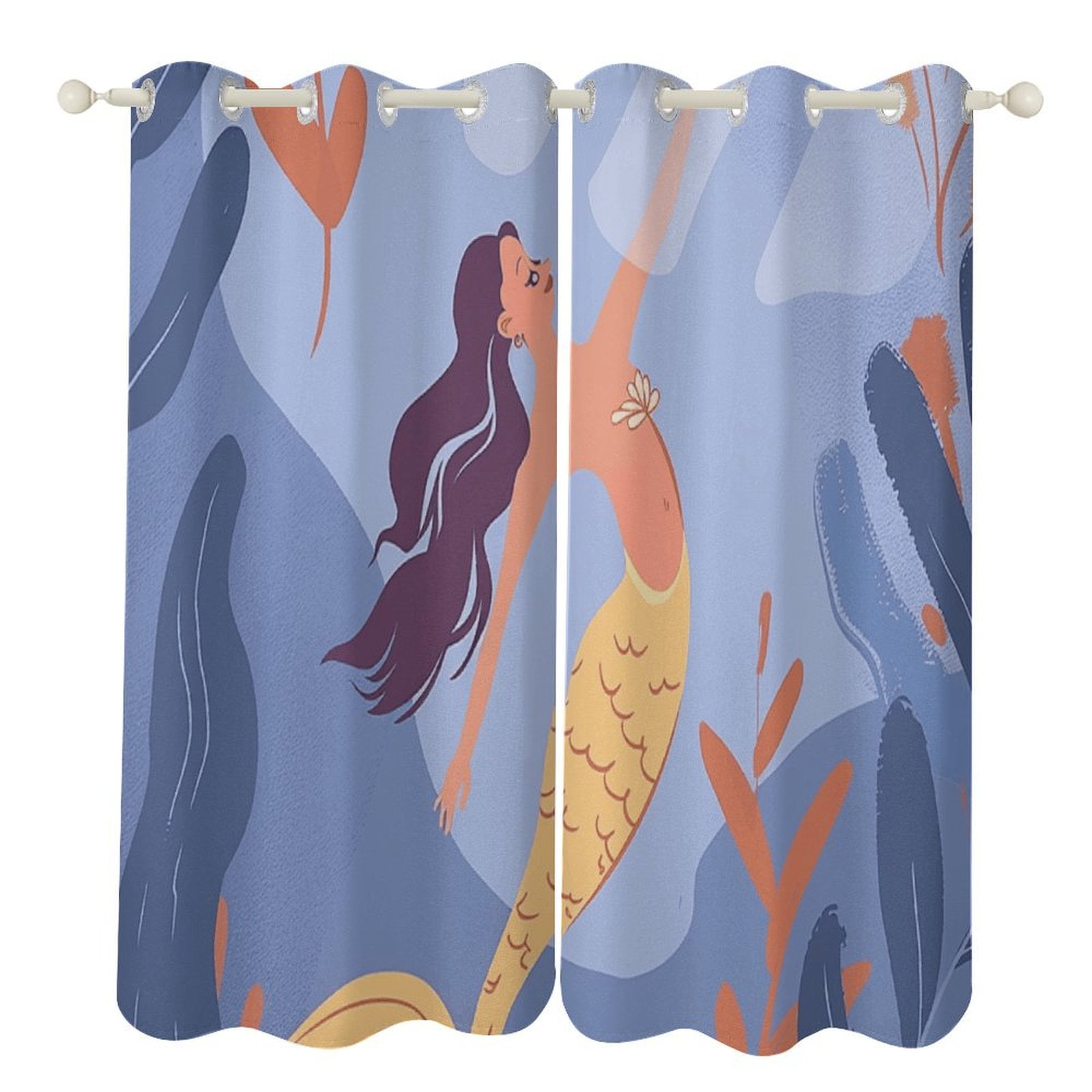 Ocean Cute Mermaid Modern Window for Living Room Curtains for Child ...
