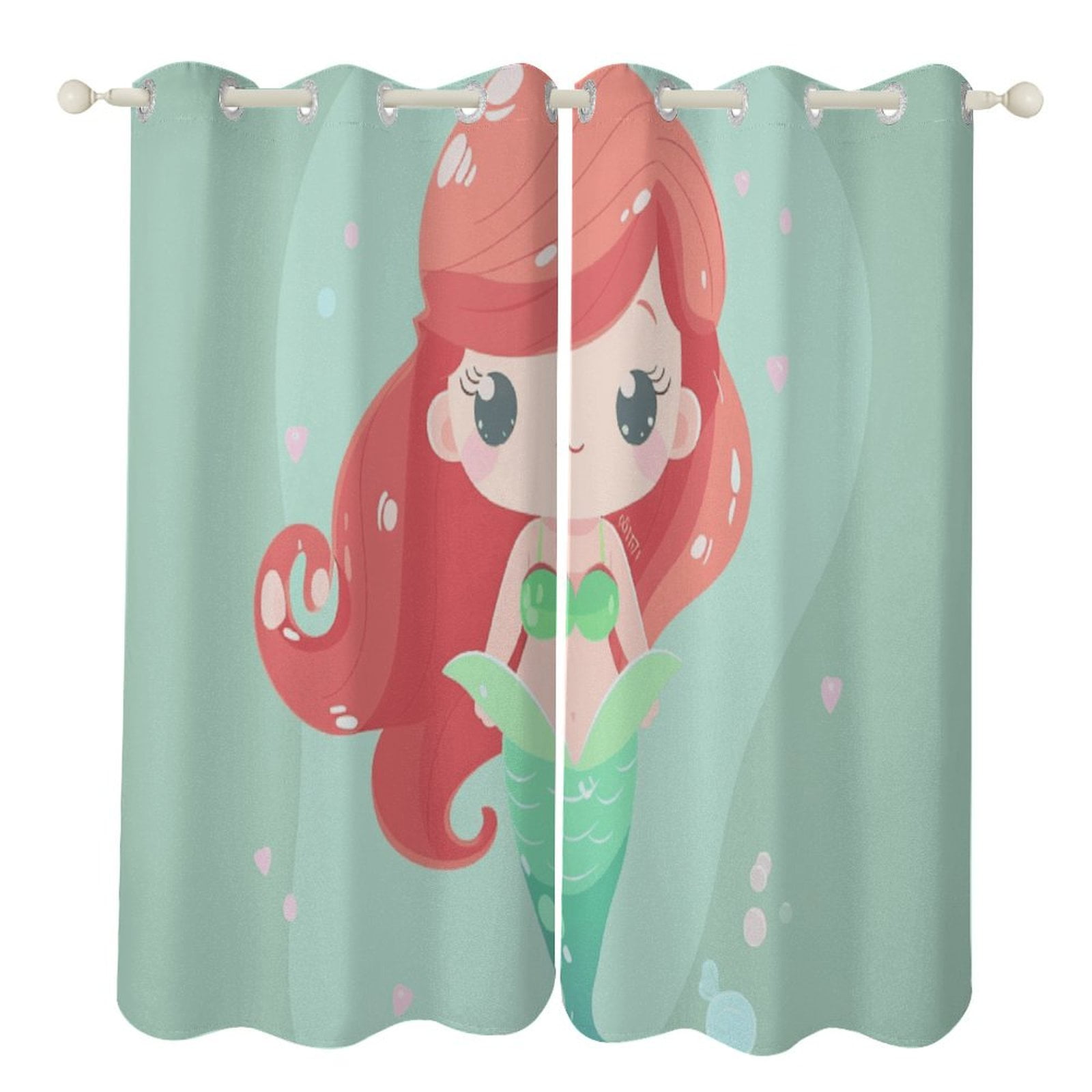 Ocean Cute Mermaid Modern Window for Living Room Curtains for Child ...