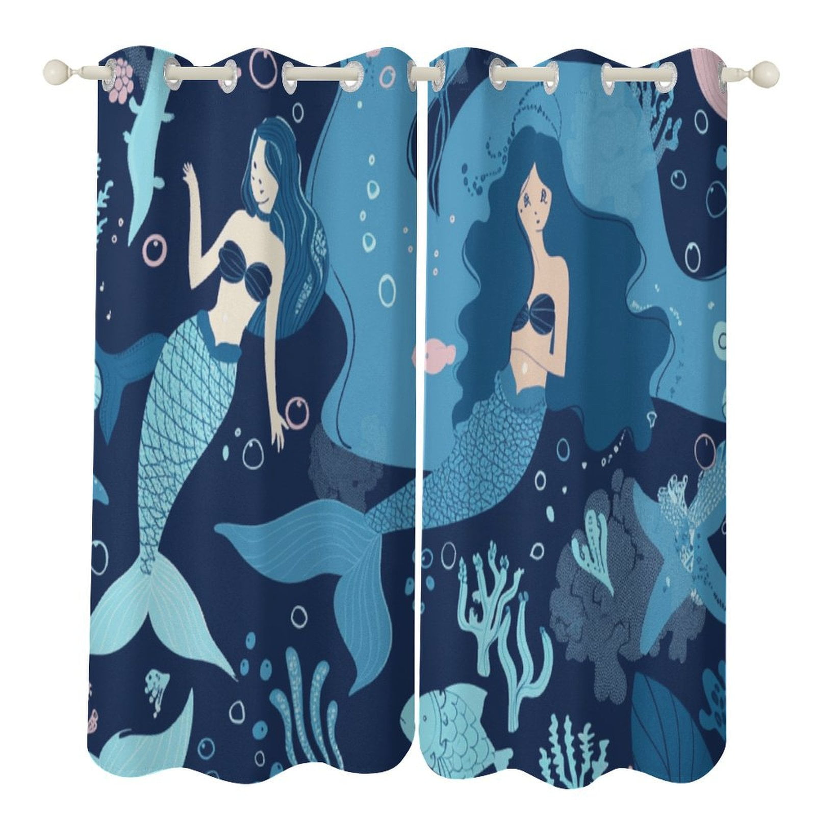 Ocean Cute Mermaid Modern Window for Living Room Curtains for Child ...