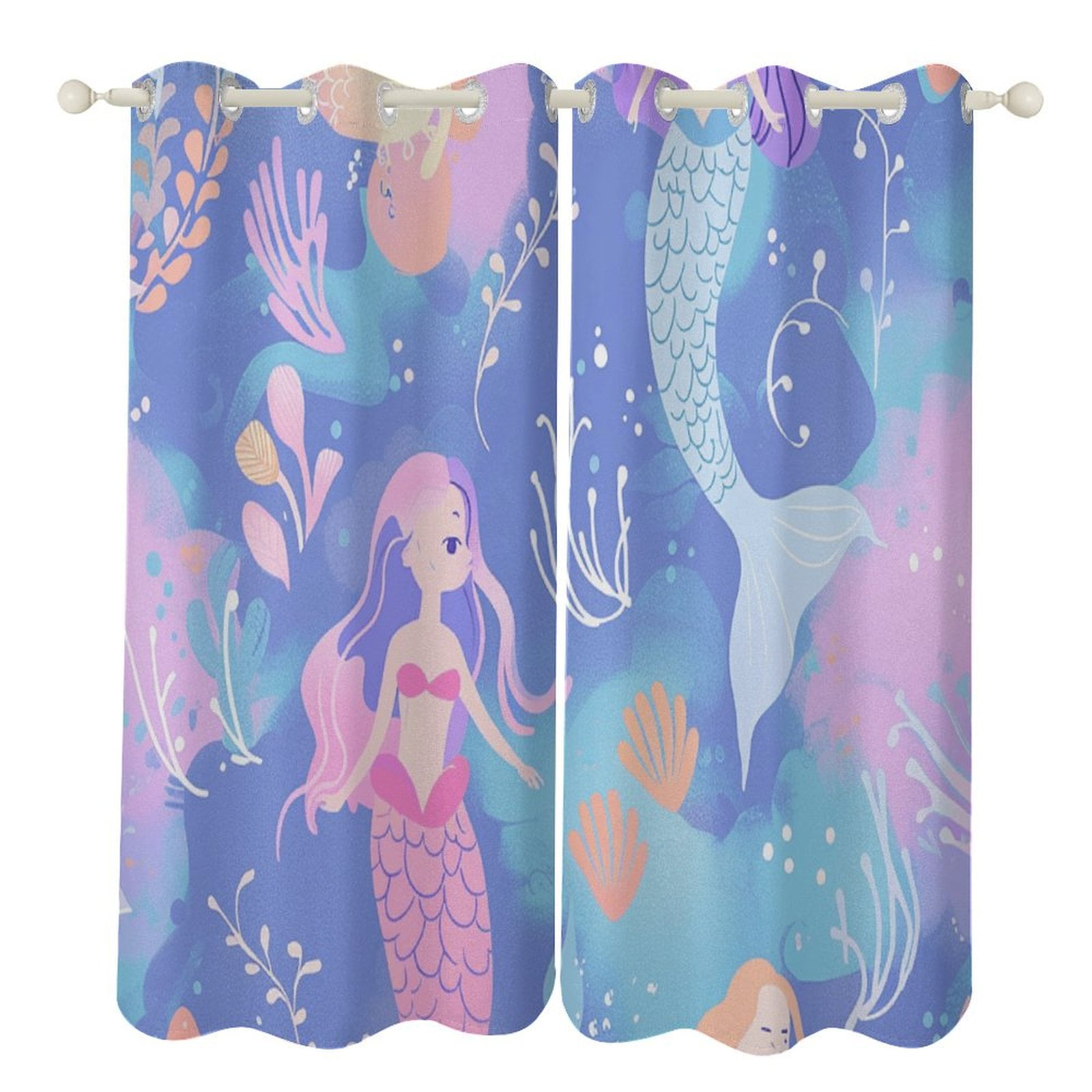 Ocean Cute Mermaid Modern Window for Living Room Curtains for Child ...