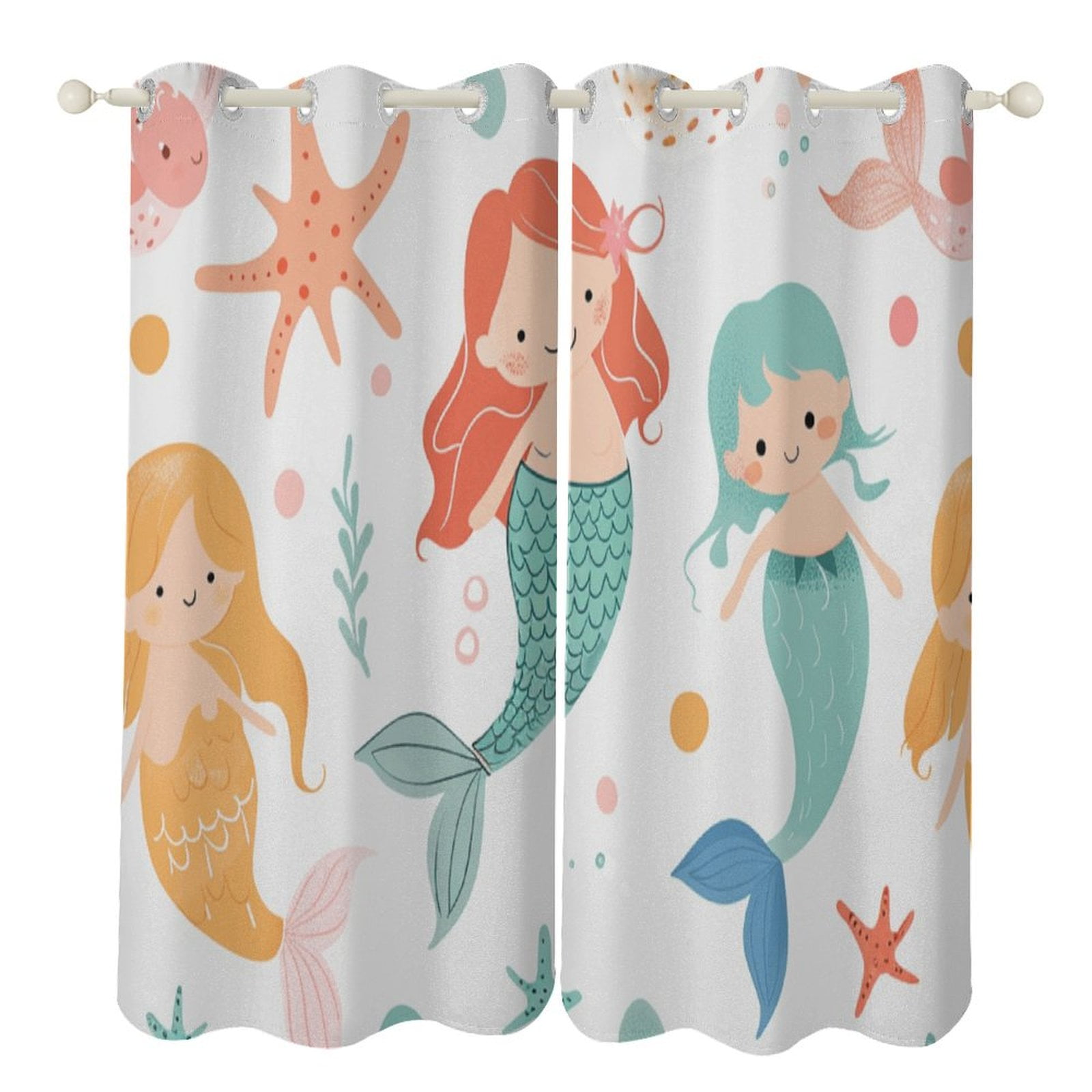 Ocean Cute Mermaid Modern Window for Living Room Curtains for Child ...