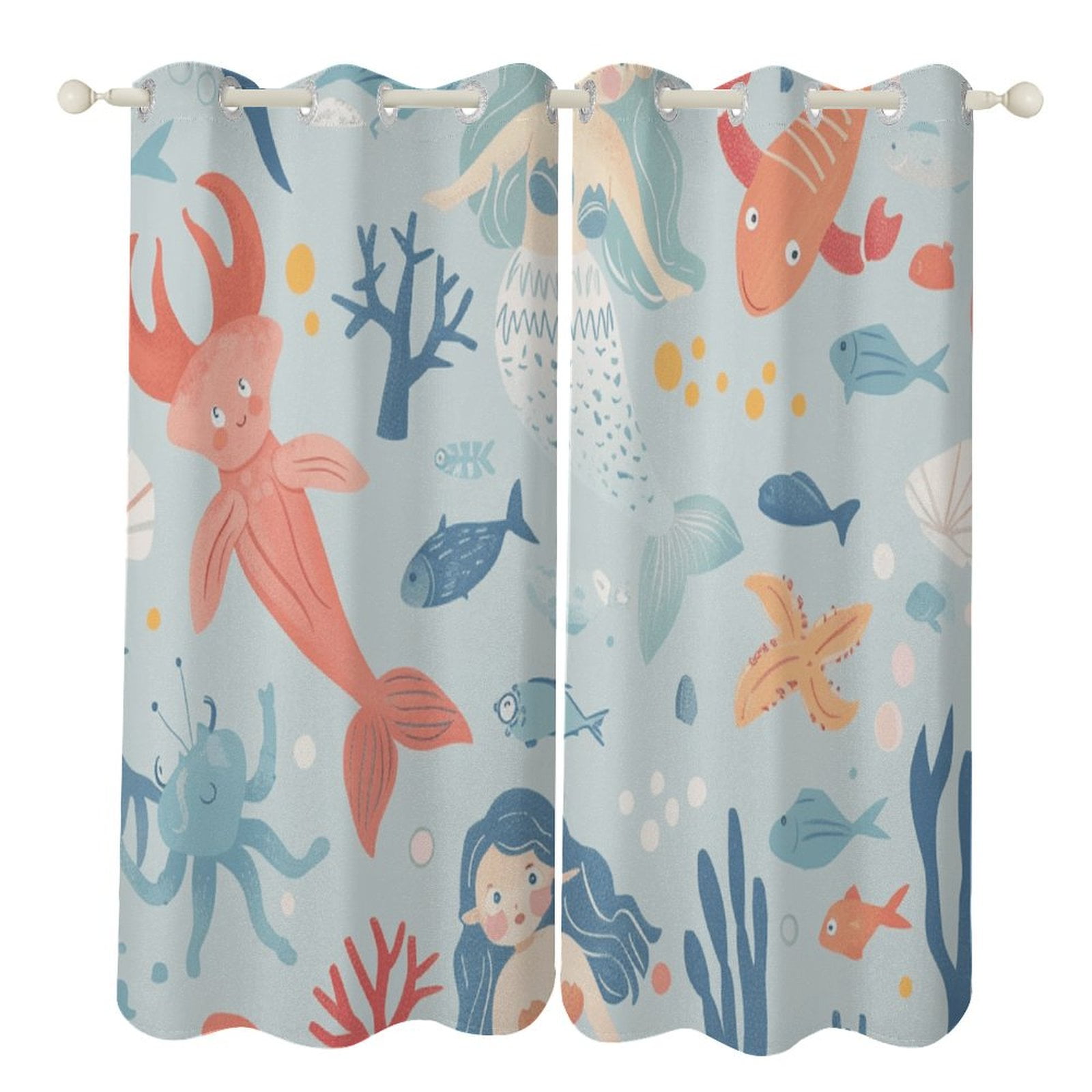 Ocean Cute Mermaid Modern Window for Living Room Curtains for Child ...