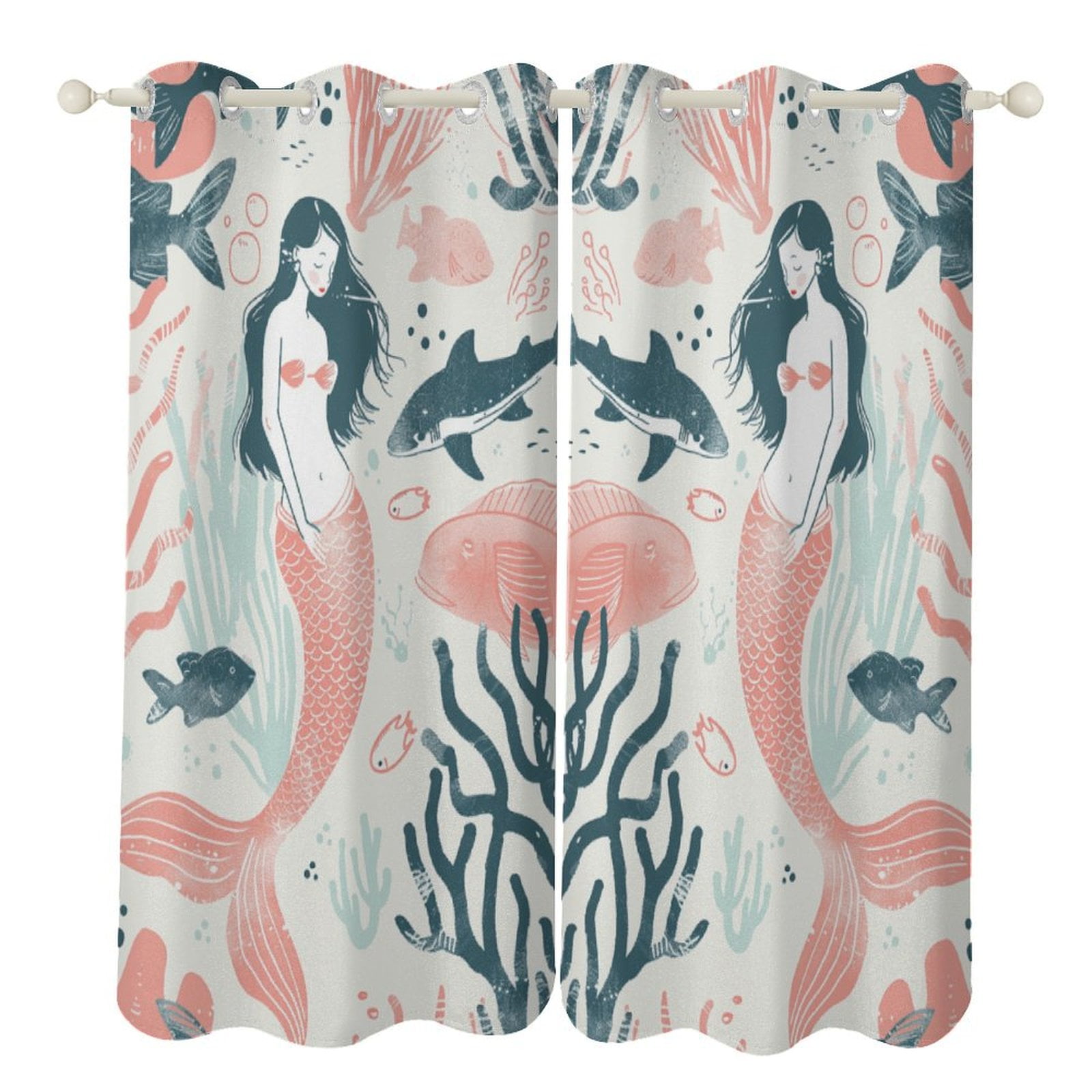 Ocean Cute Mermaid Modern Window for Living Room Curtains for Child ...