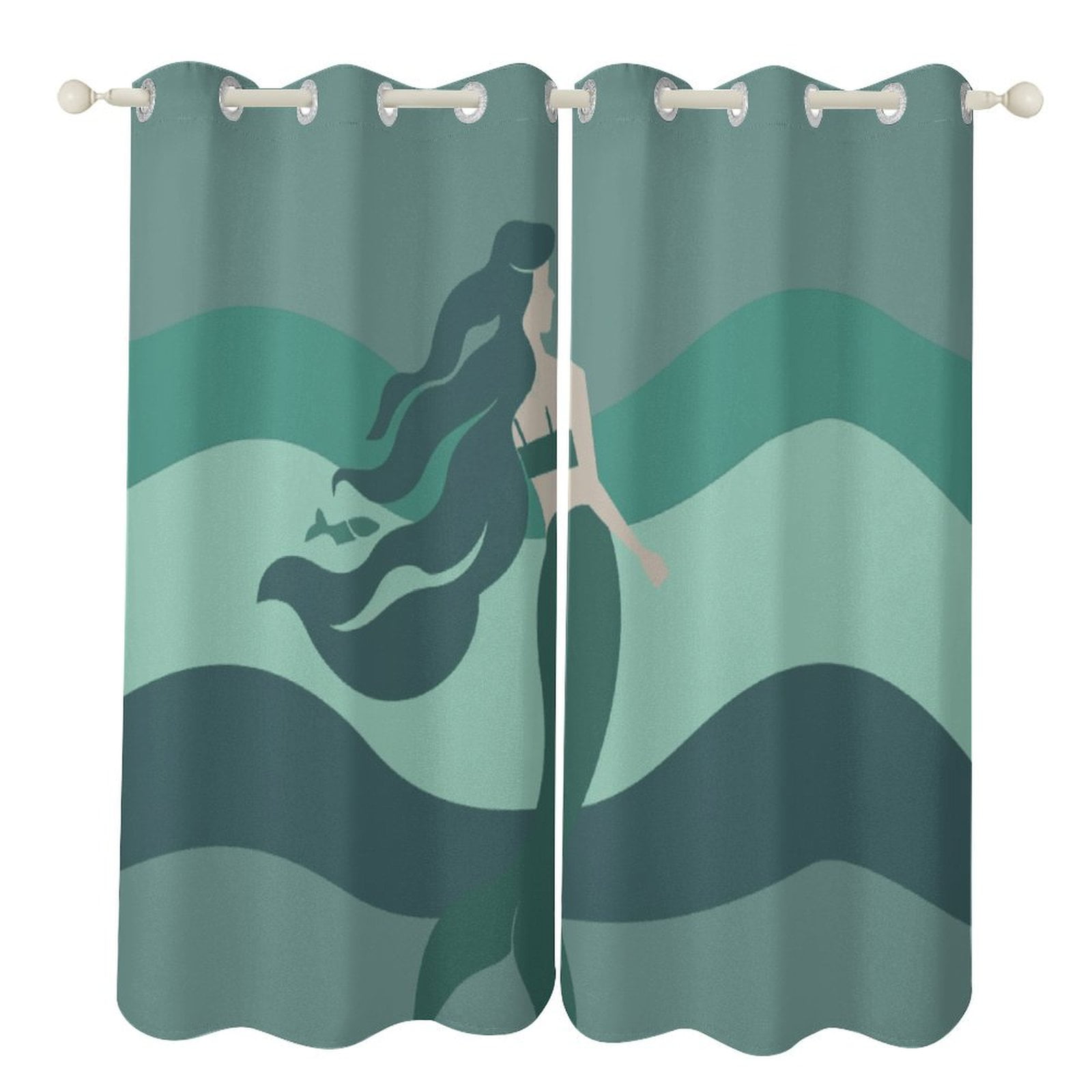 Ocean Cute Mermaid Modern Window for Living Room Curtains for Child ...