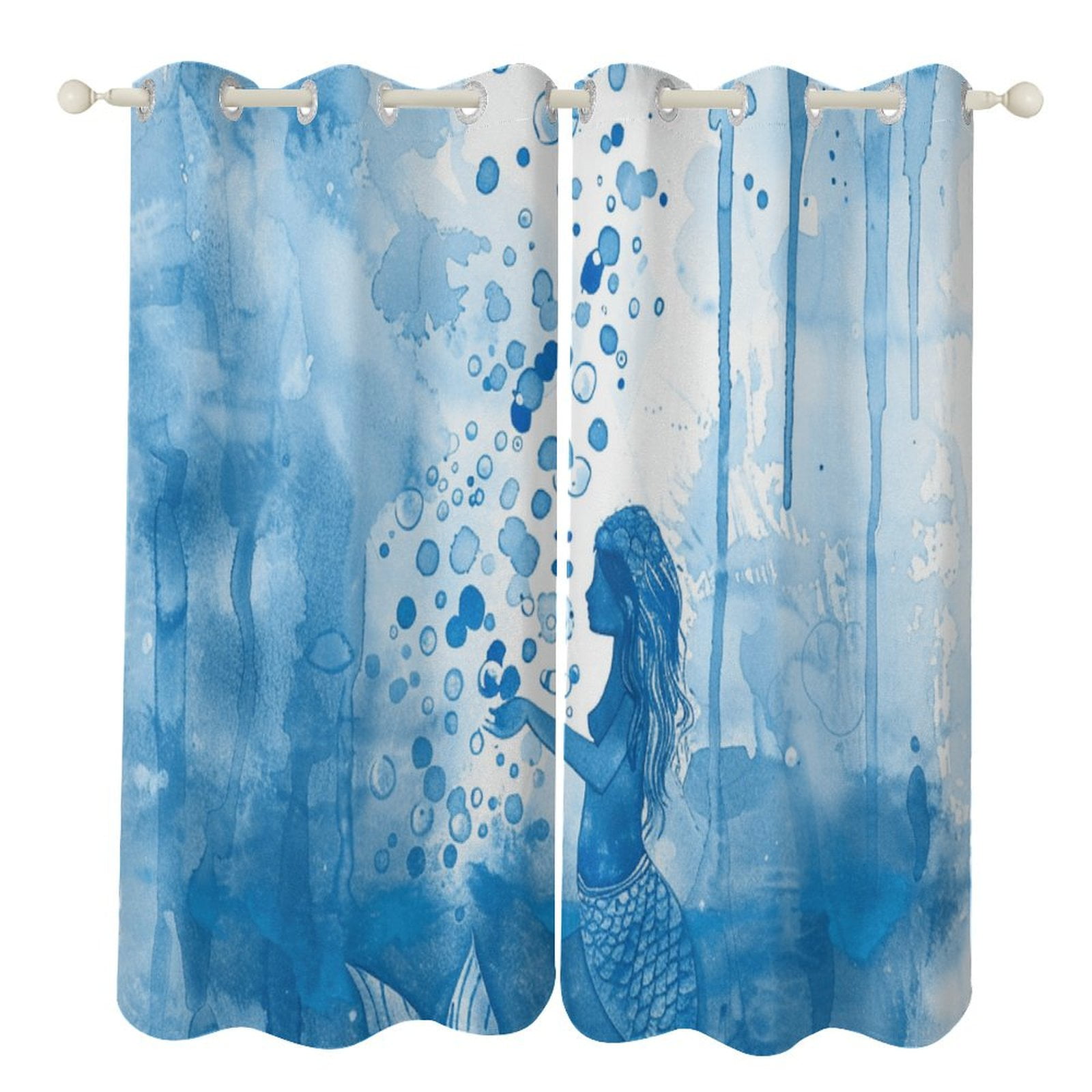 Ocean Cute Mermaid Modern Window for Living Room Curtains for Child ...