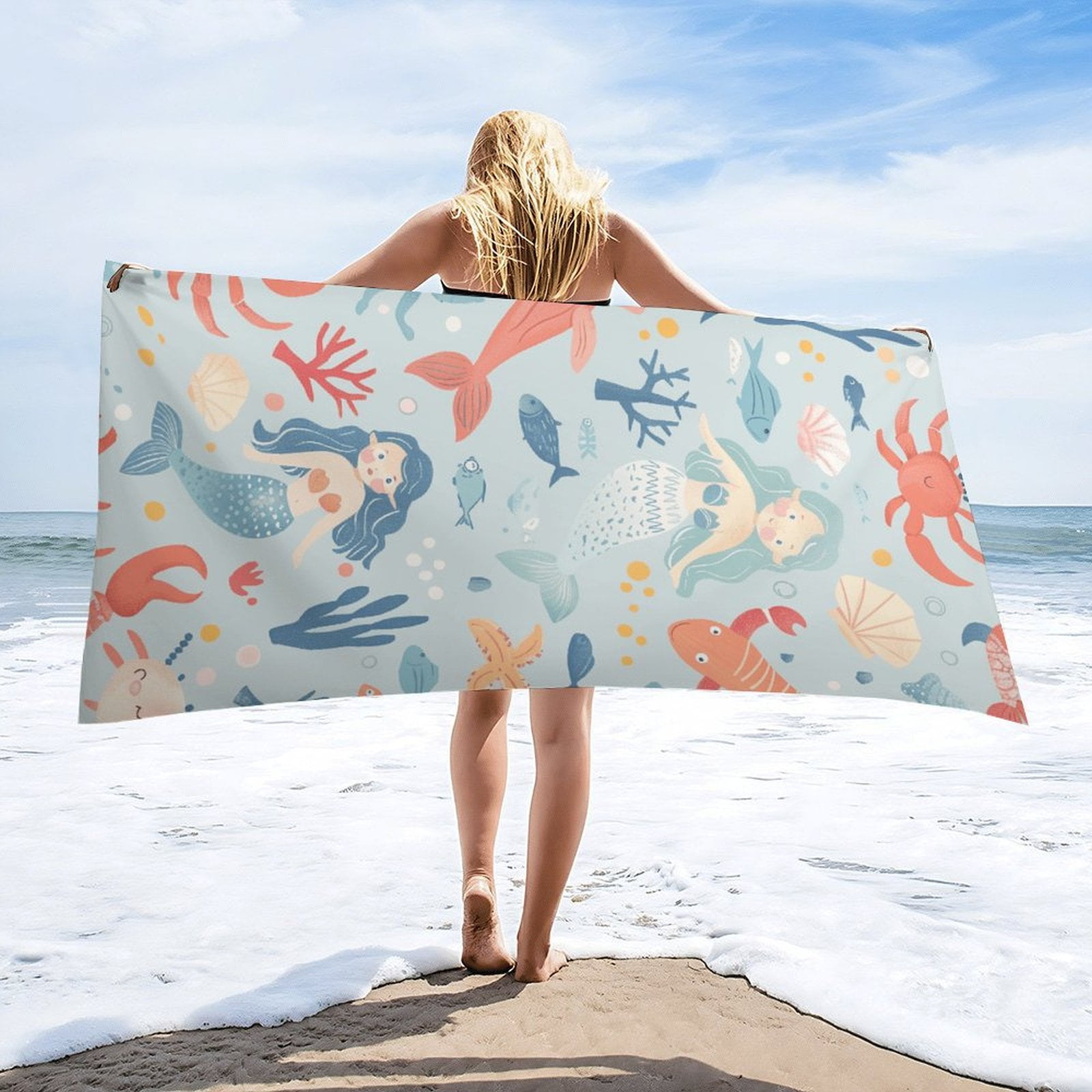 Ocean Cute Mermaid Oversized -Washed Lightweight Quick Dry Beach Towels ...