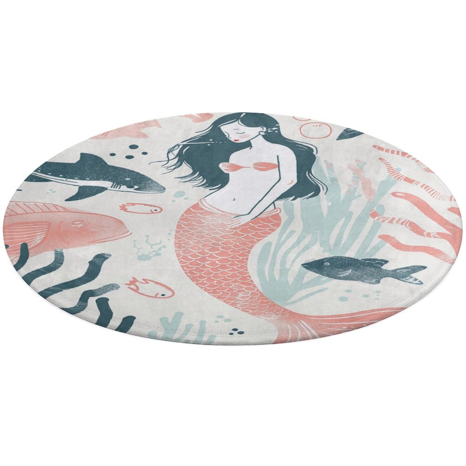 Ocean Cute Mermaid Round Rugs -Washable Non-Slip Small Round Area Rug ...