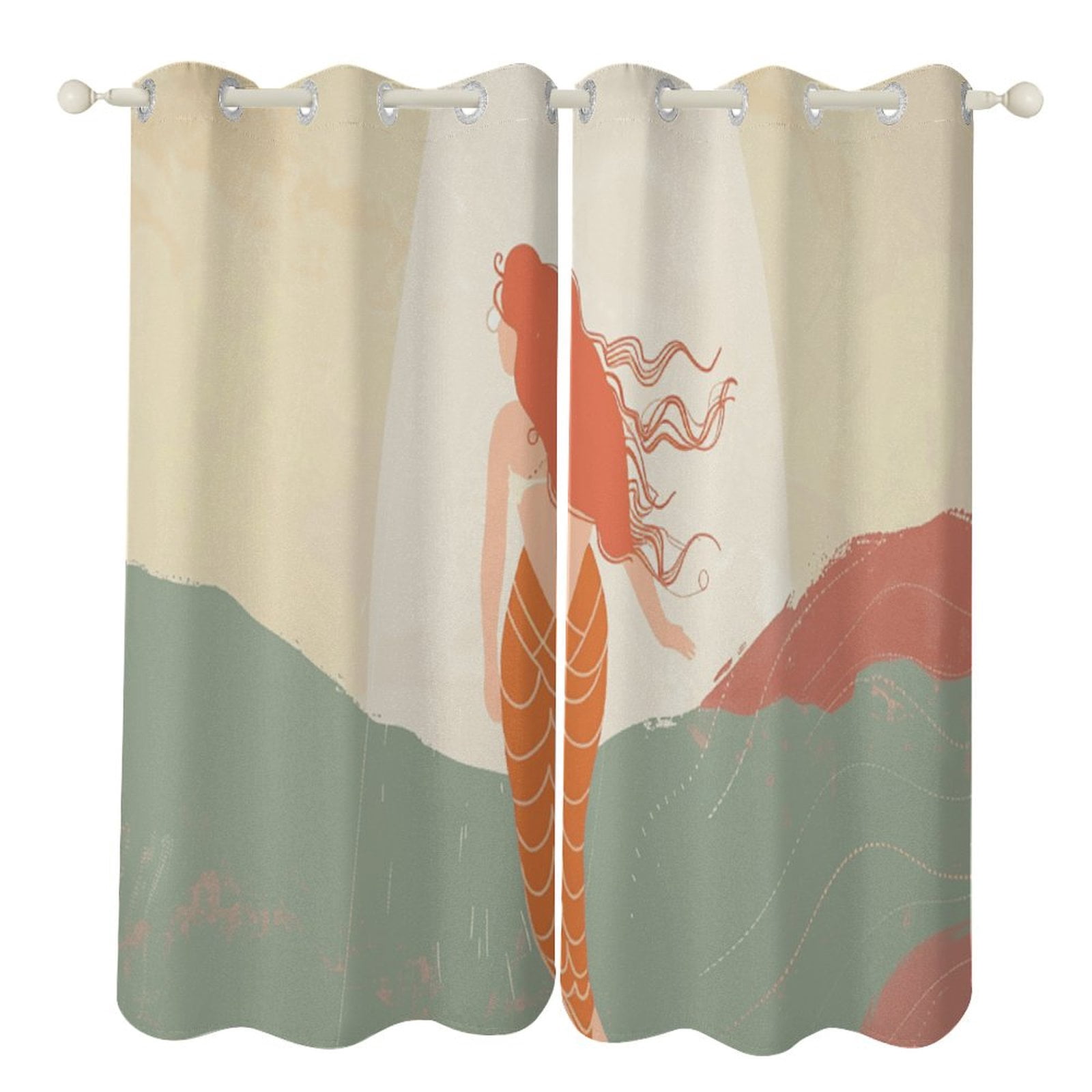 Ocean Cute Mermaid Window Curtain Panels Grommet Blackout Curtains ...