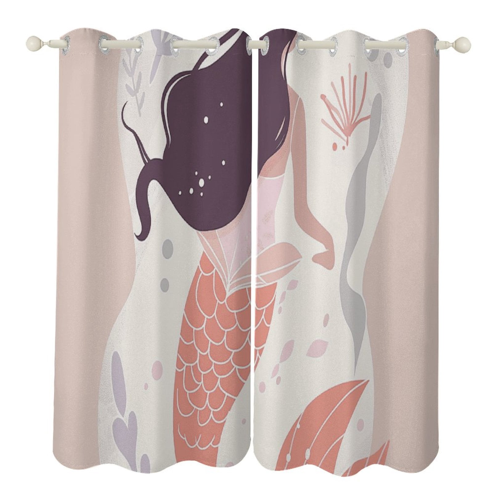 Ocean Cute Mermaid Window Curtain Panels Grommet Blackout Curtains ...
