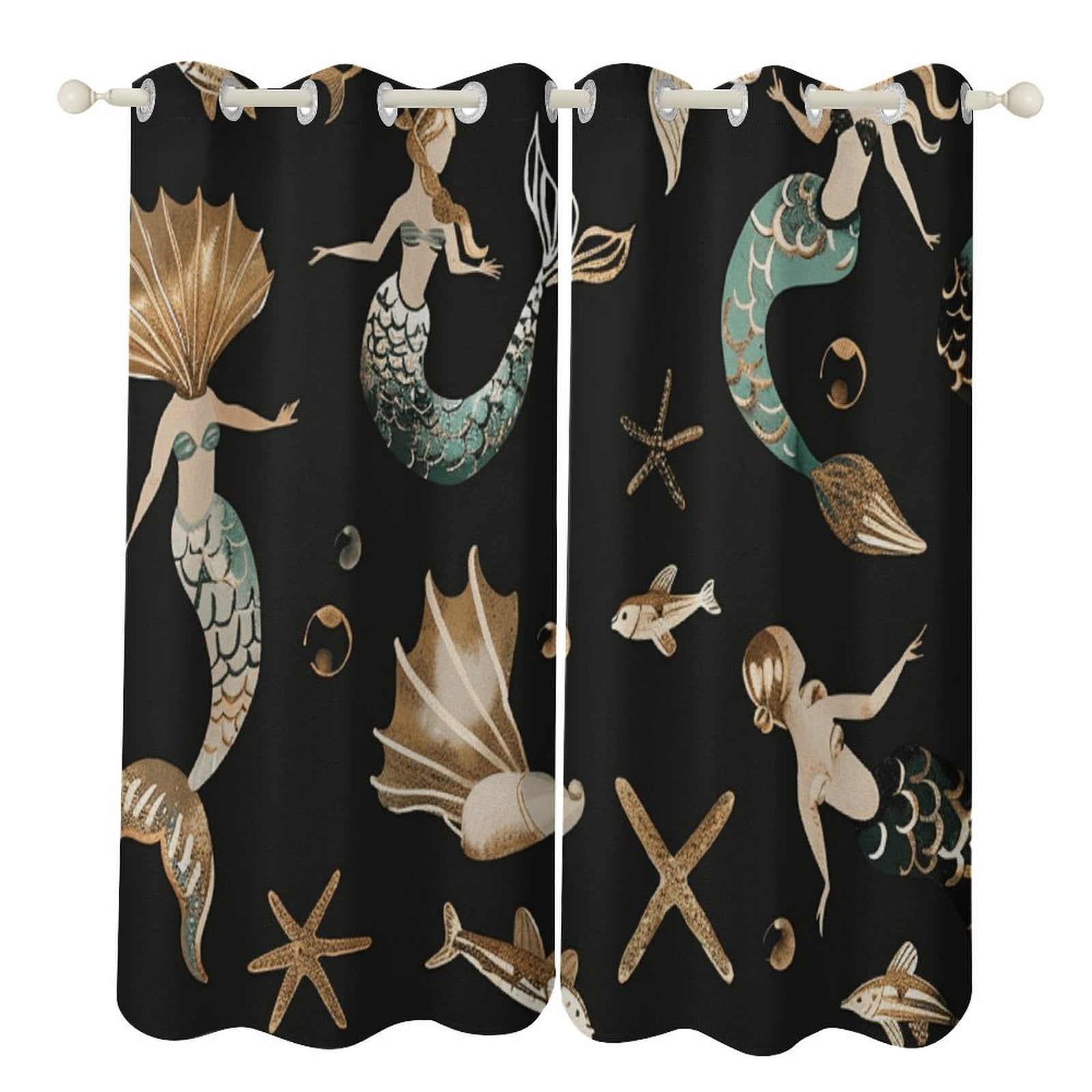 Ocean Cute Mermaid Window Curtain Panels Grommet Blackout Curtains ...