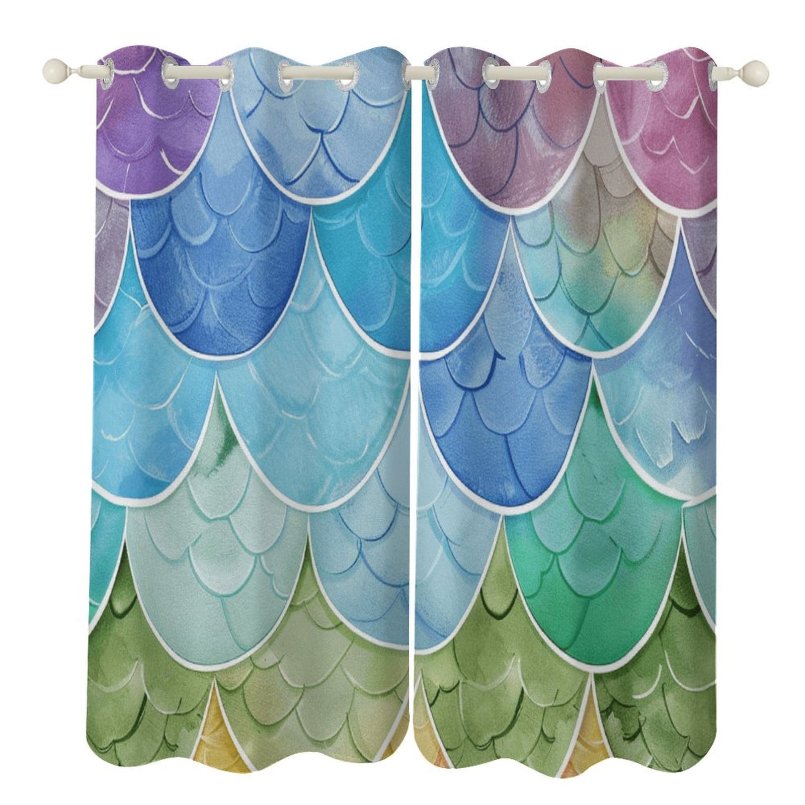 Ocean Cute Mermaid Window Curtain Panels Grommet Blackout Curtains ...
