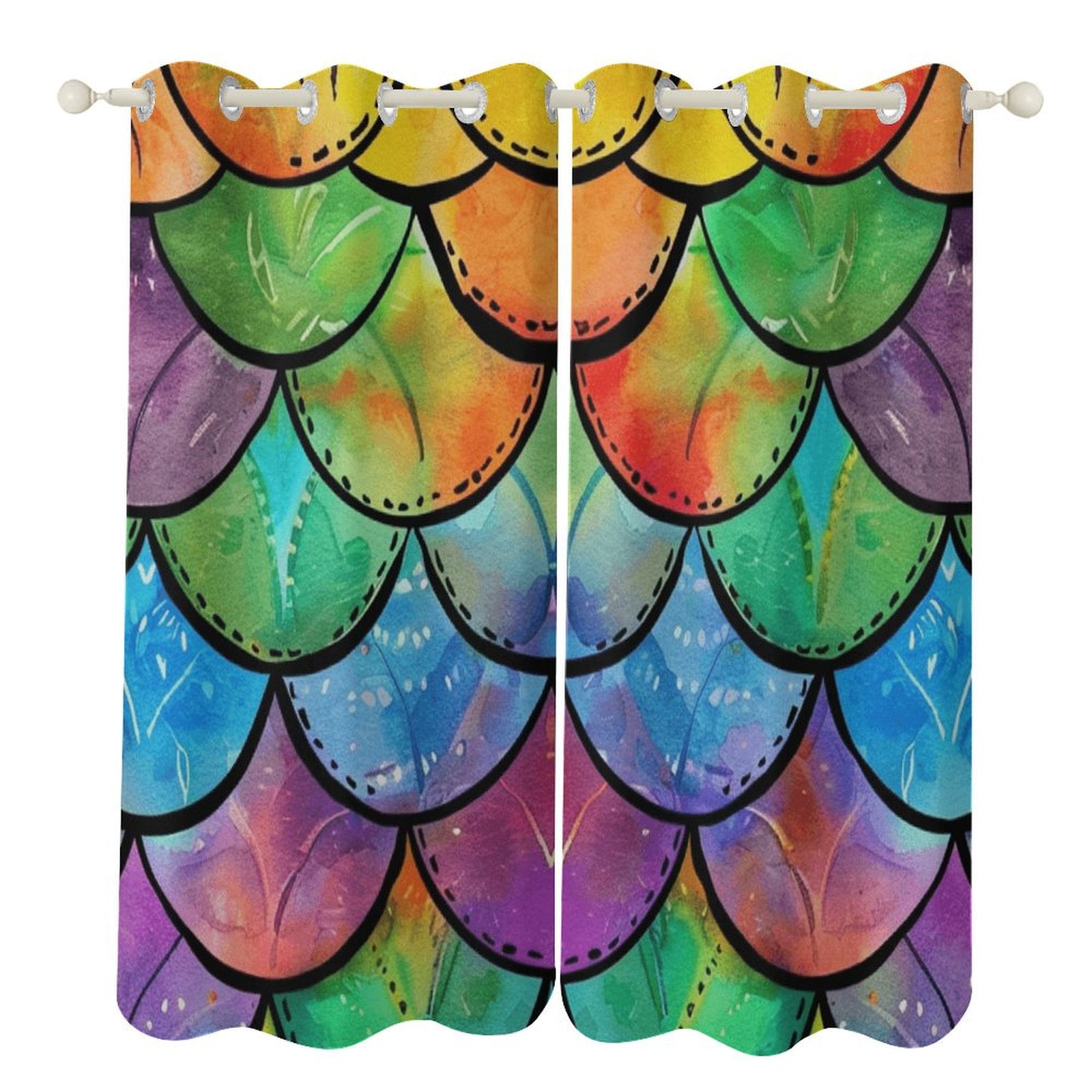 Ocean Cute Mermaid Window Curtain Panels Grommet Blackout Curtains ...