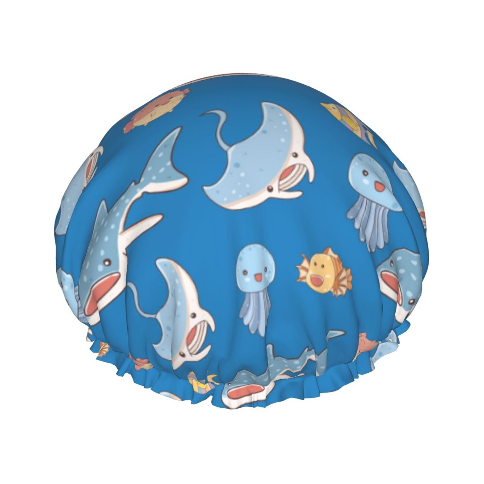 Ocean Cute Shark Jellyfish Fish Shower Cap, Reusable Bath Hair Hat for ...