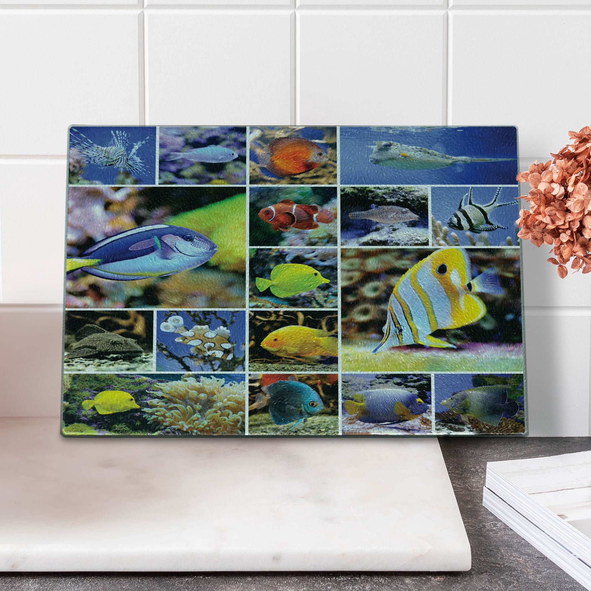 Ocean Cutting Board, Collage of Underwater Photos with a Group of ...