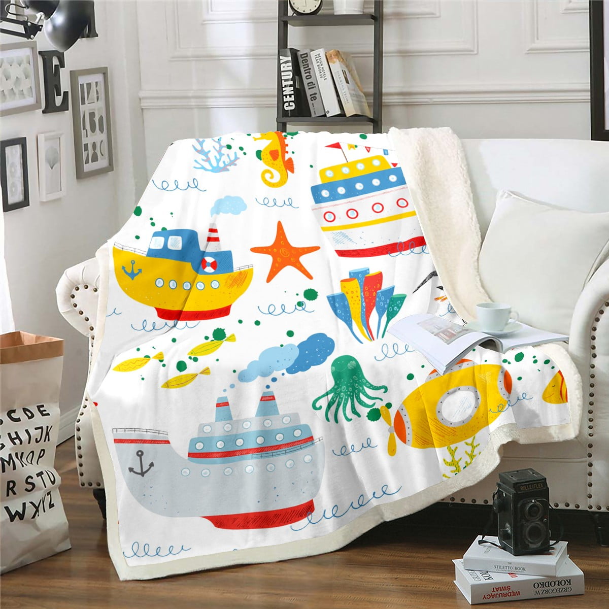 Ocean Decor 90"x90" Throw Blanket for Boys,Nautical Sailboat Steamer ...