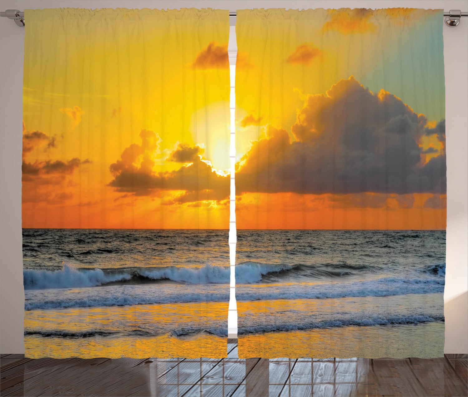Ambesonne Sea Curtains 2 Panel Set, Sunset Beach in Brazil City, 108" x ...