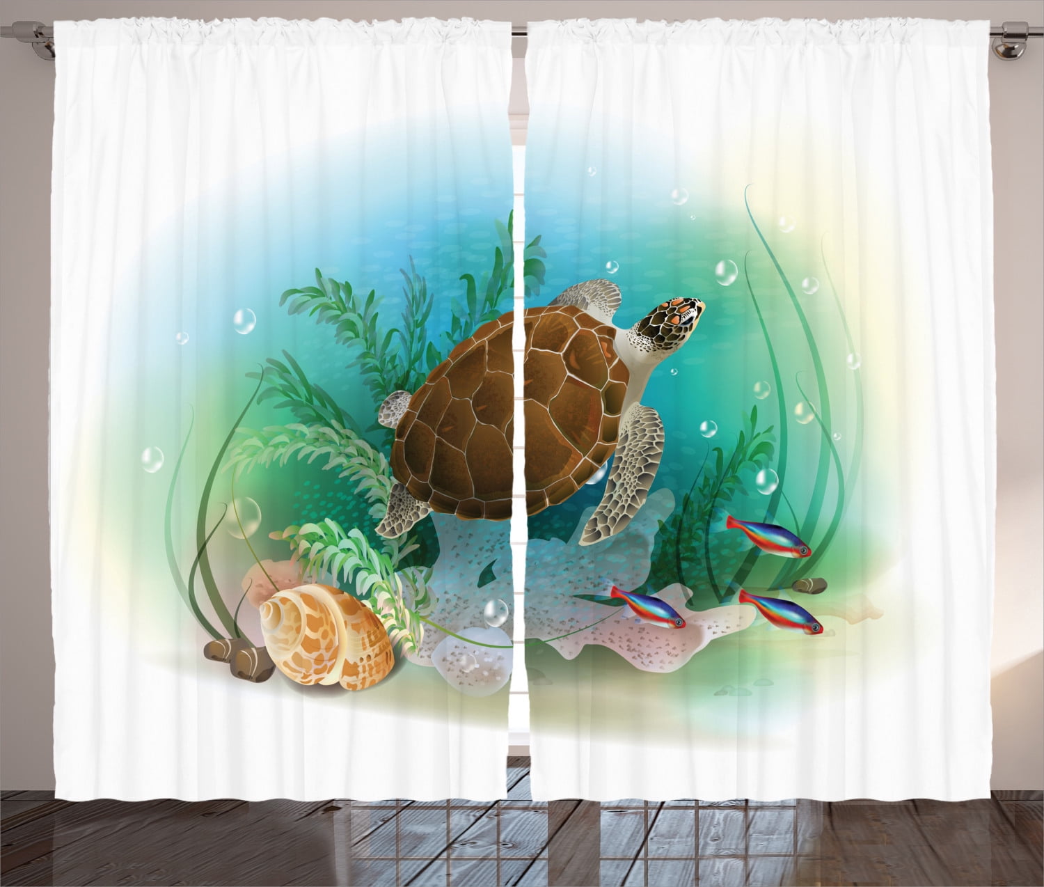 Ambesonne Ocean Curtains 2 Panel Set, Sea Turtles Underwater, 108" x 90 ...