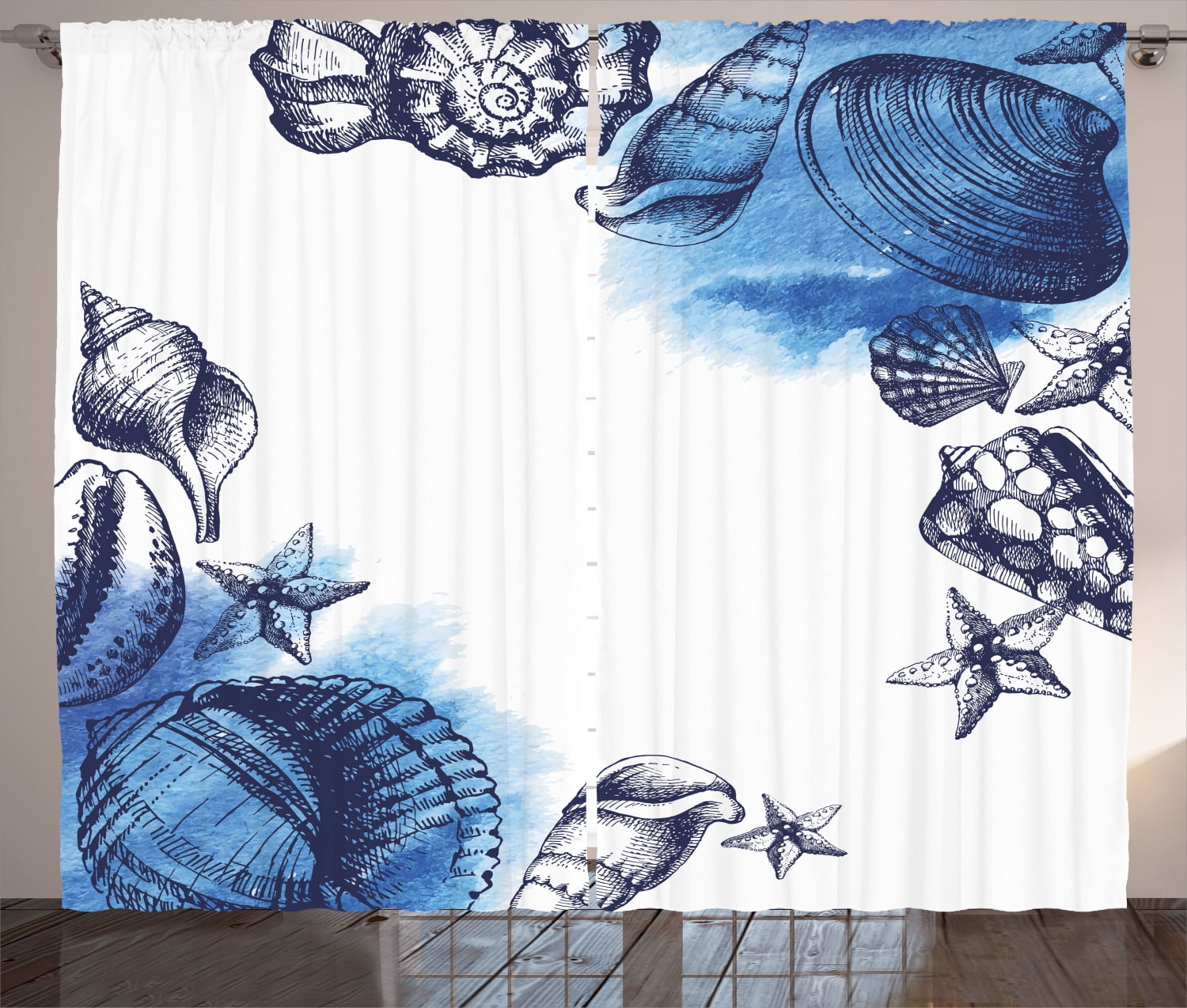 Ambesonne Ocean Curtains 2 Panel Set, Sealife Sea Shells Sand, 108" x ...