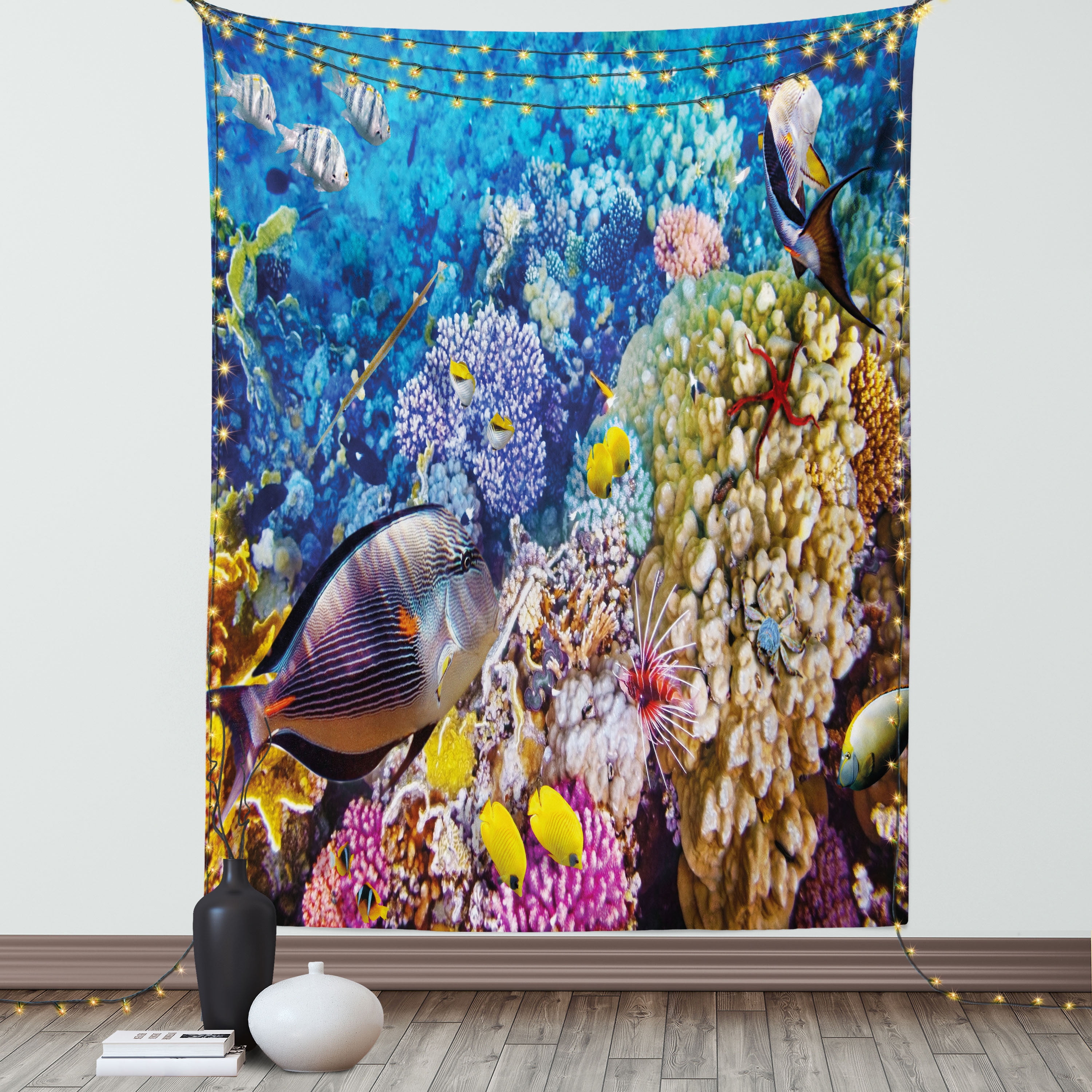 Ocean Decor Tapestry, Egyptian Red Sea Bottom View with Marine ...