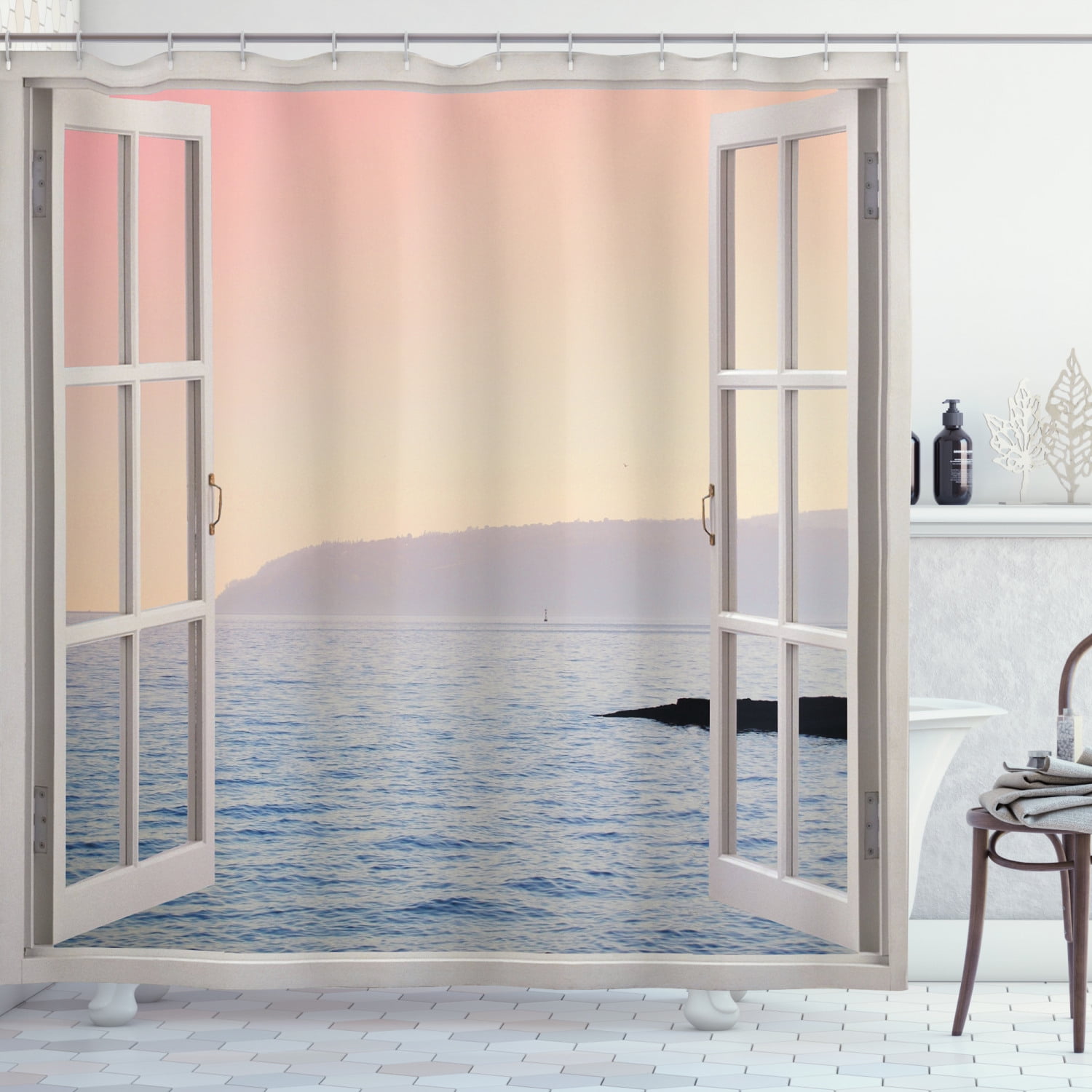 Ocean Decor Waterfront Coastal Scenery Panorama Panoramic View Shower ...
