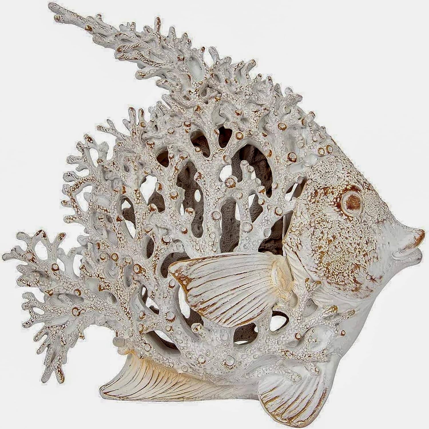 White Angelfish Sculpture Coral Reef Coastal Home Decor Tabletop ...