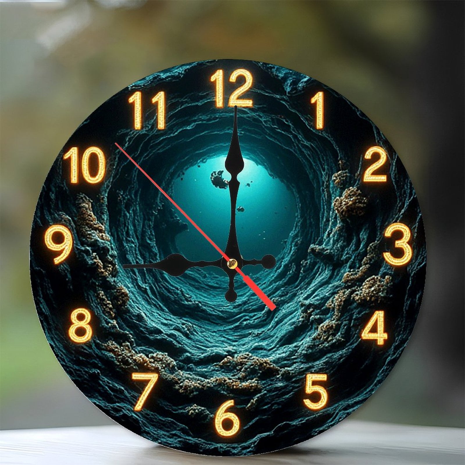 Ocean Deep Sea Wall Clock Unique Design 10-Inch Silent Wooden Wall ...