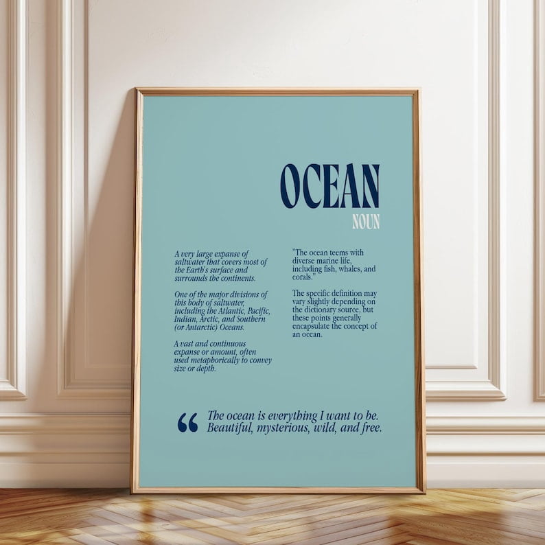 Ocean Definition Art Elegant Typographic Coastal Sea Lovers Poster ...
