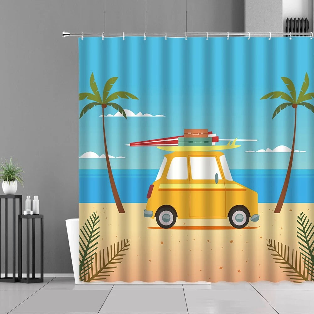 Ocean Design Shower Curtains Sunny Beach Starfish Sea Scenery Bath ...