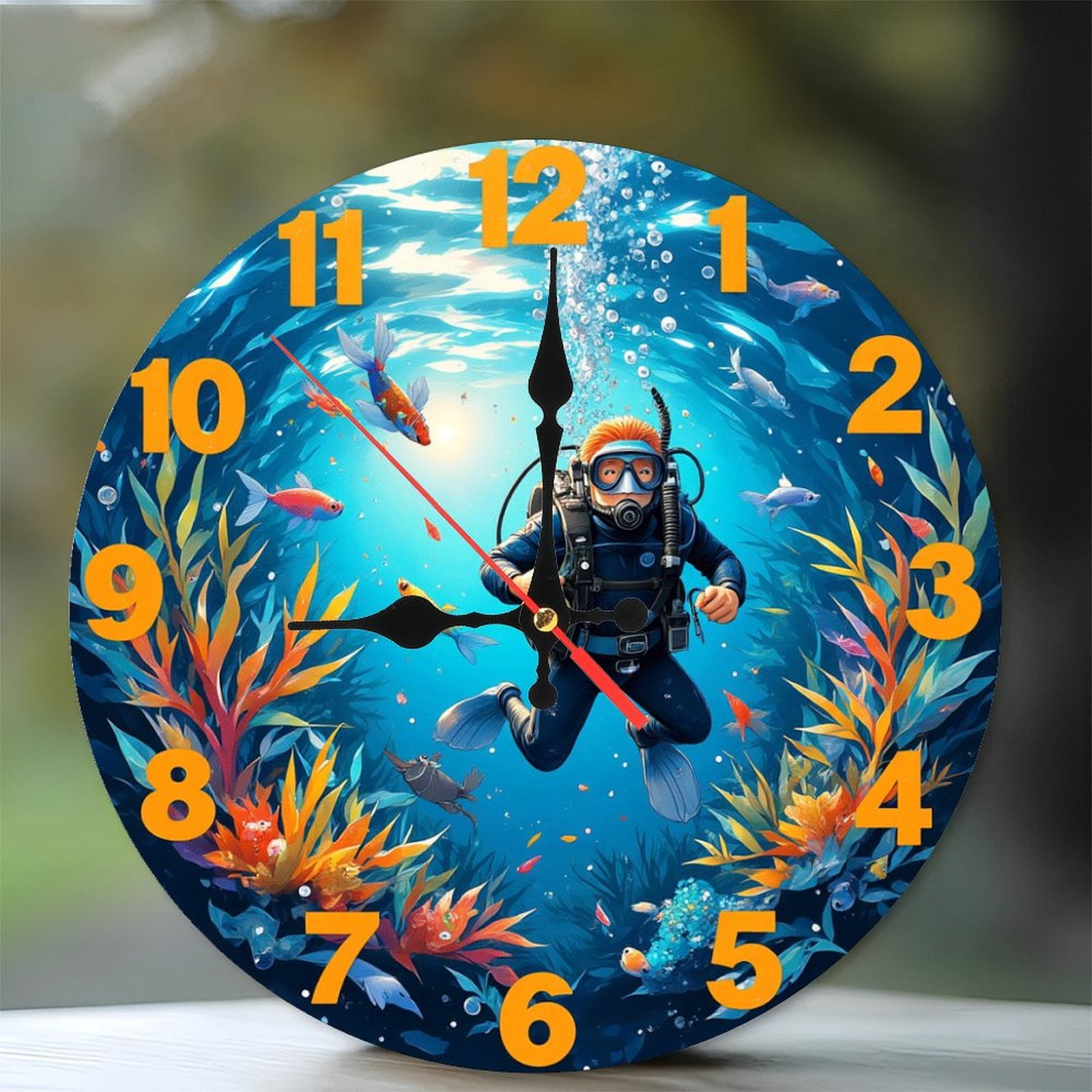 Ocean Diver Scuba Wall Clock Underwater Scene Home Decor 10-Inch Silent ...
