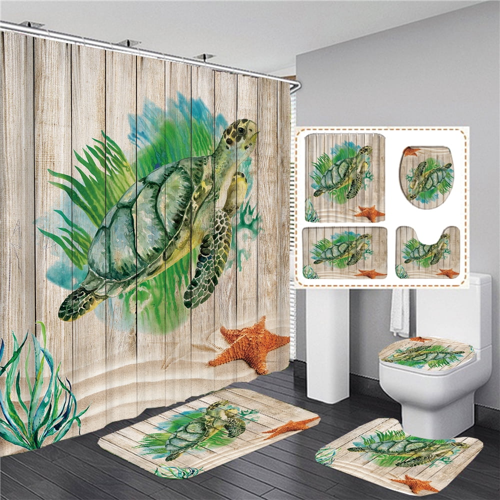 Ocean Dolphin Bathroom Set Animal Waterproof Fabric Shower Curtain Sea ...