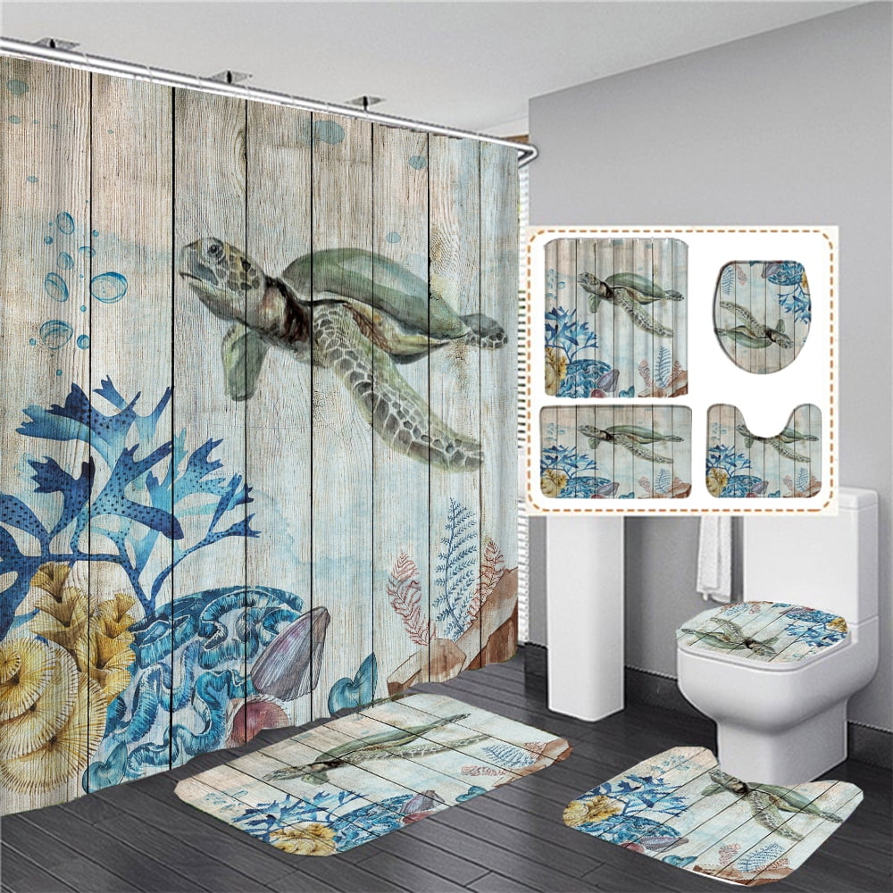Ocean Dolphin Bathroom Set Animal Waterproof Fabric Shower Curtain Sea ...