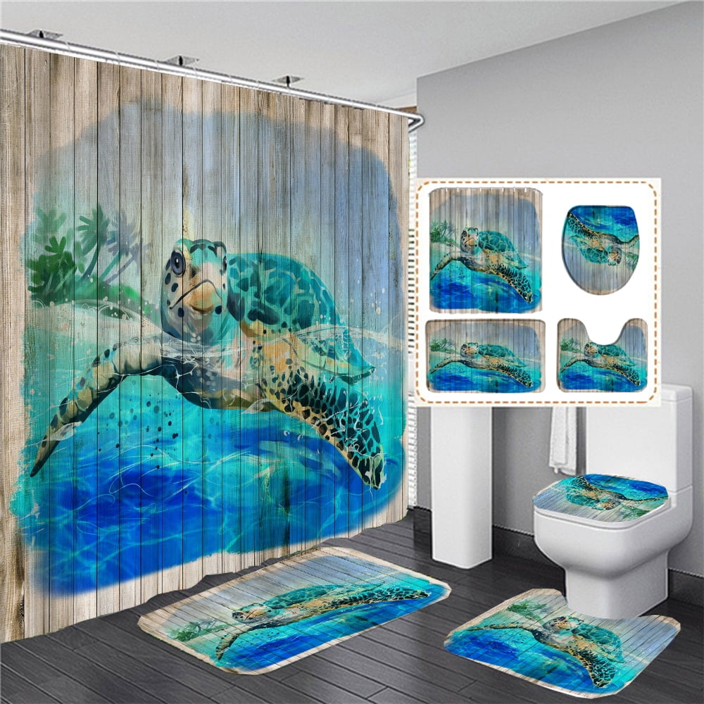 Ocean Dolphin Bathroom Set Animal Waterproof Fabric Shower Curtain Sea ...