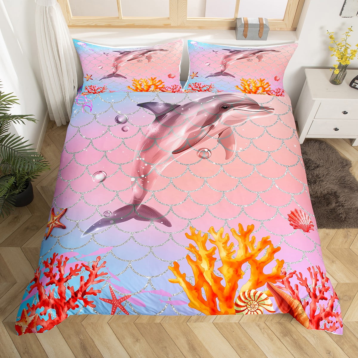 Ocean Dolphin Duvet Cover Full Size,Cute Dolphin Pattern Bedding Set ...